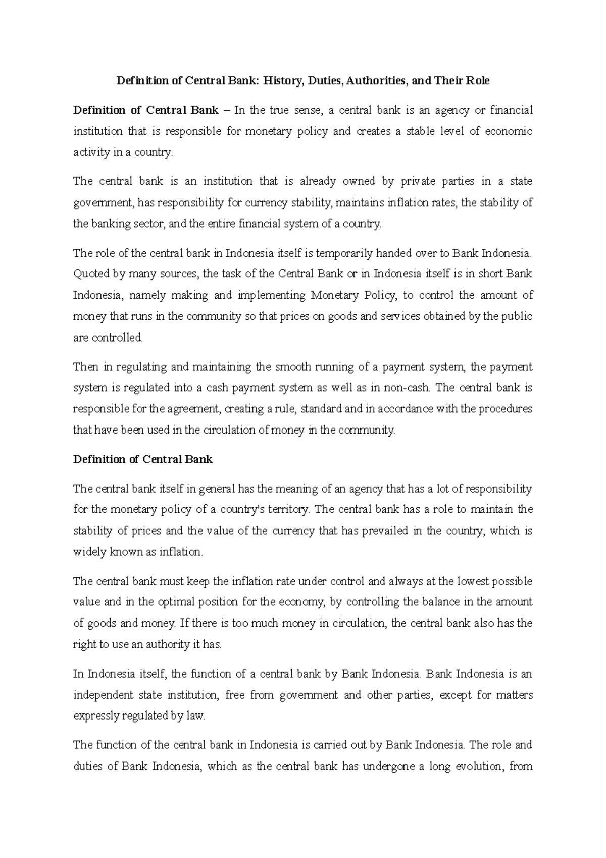 Definition of Central Bank - The central bank is an institution that is ...