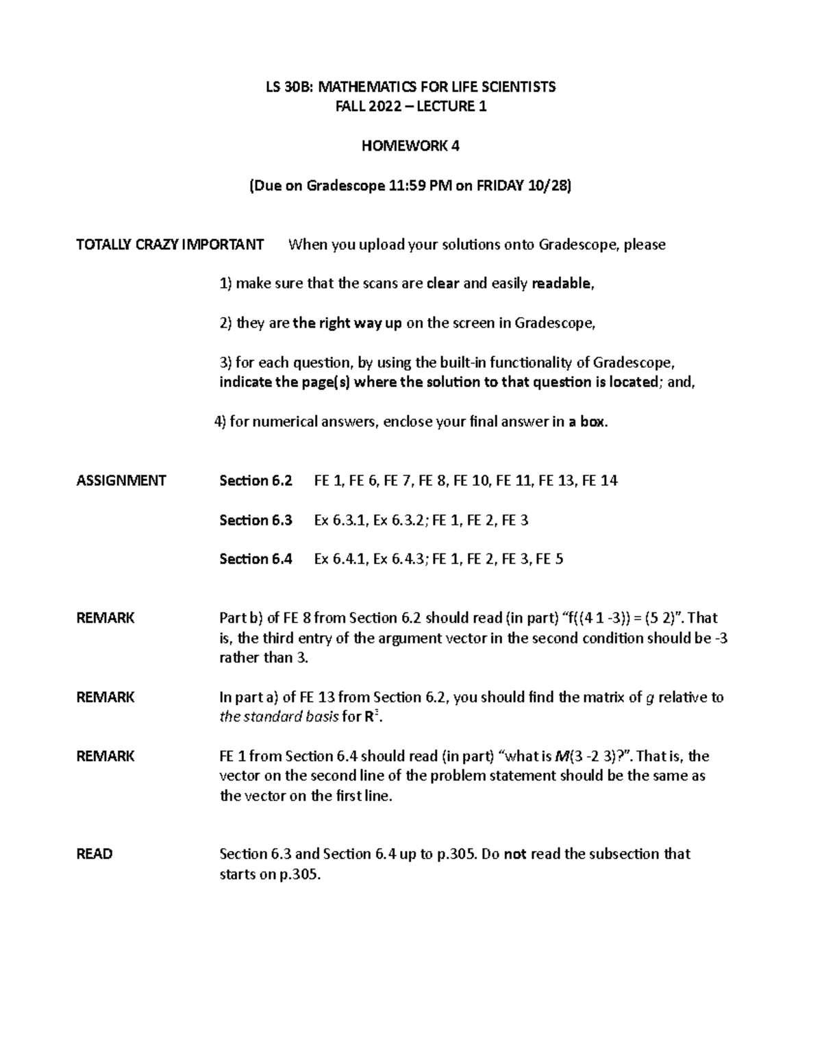 LS 30B-1 Homework 4 - HW4 - LS 30B: MATHEMATICS FOR LIFE SCIENTISTS ...