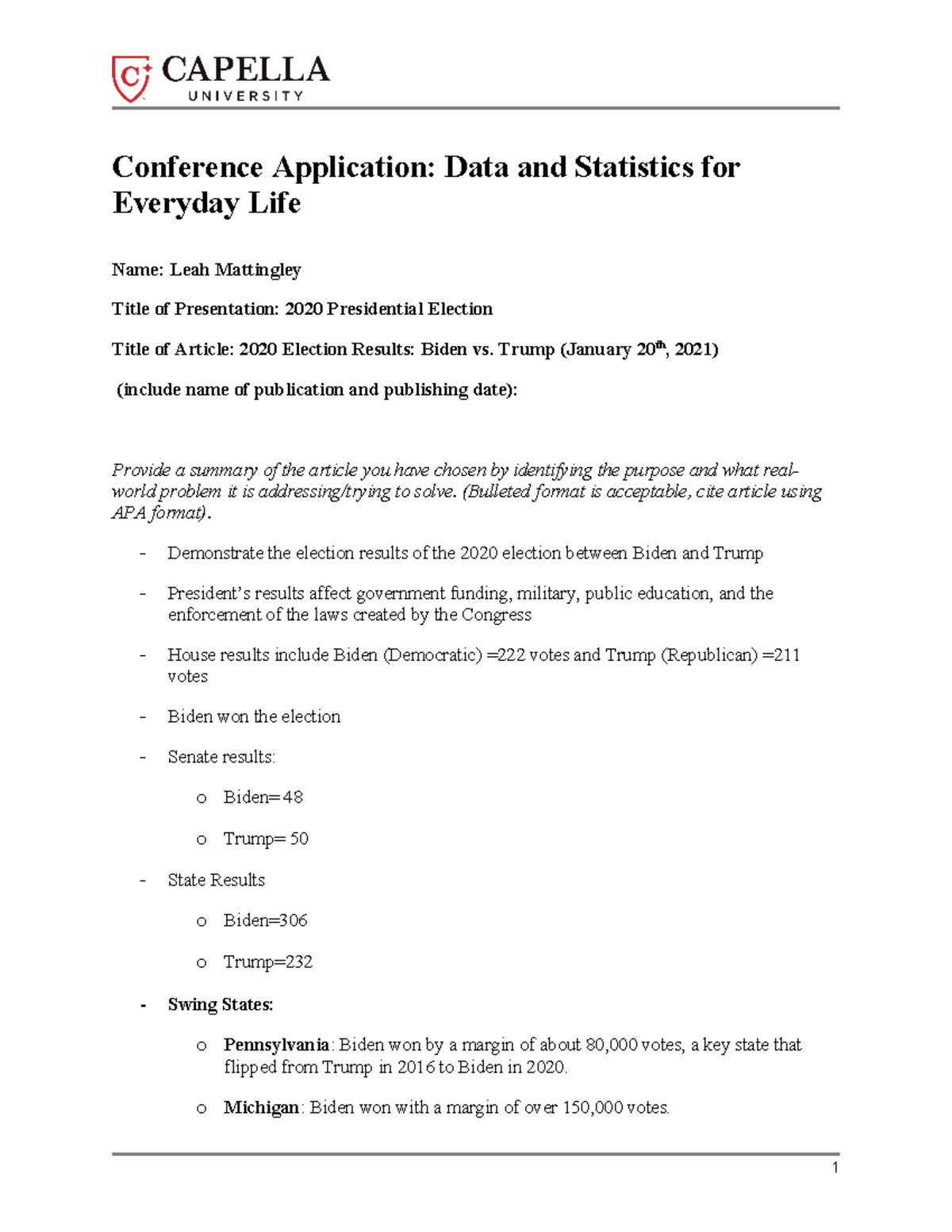 Cf conference template - Conference Application: Data and Statistics for Everyday Life Name ...