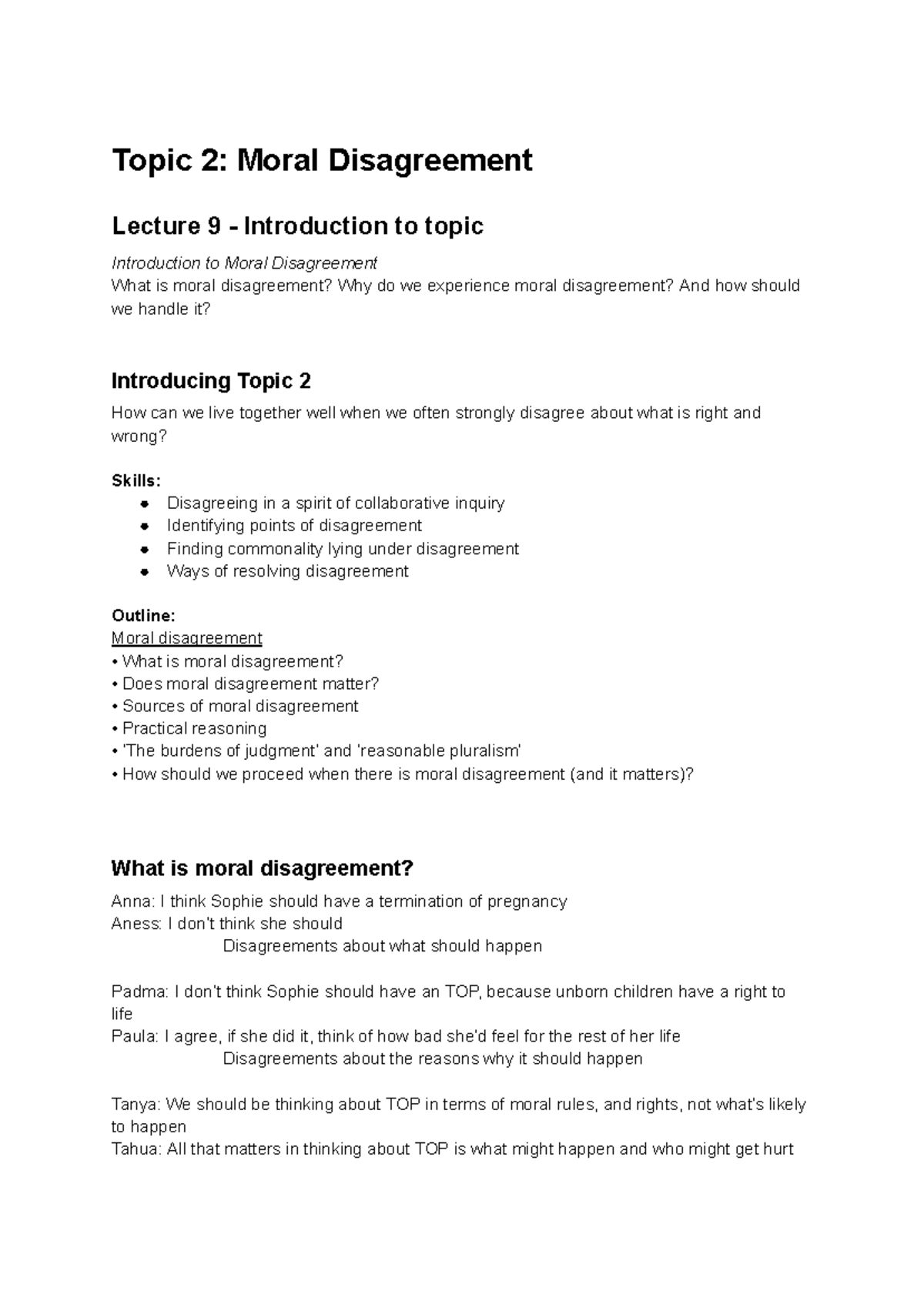 PHIL104 - 12 08 [L9] - notes - Topic 2: Moral Disagreement Lecture 9 ...