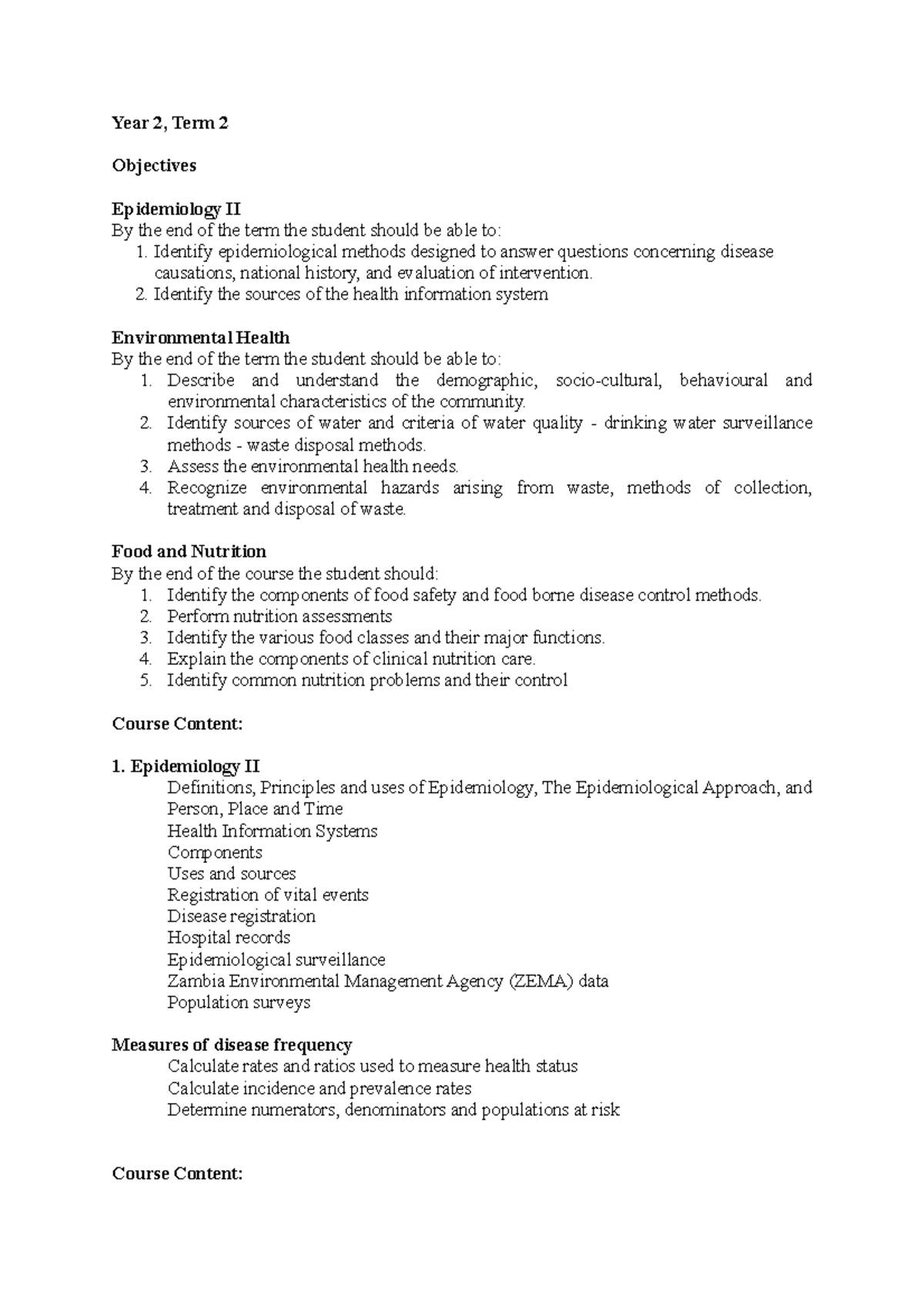 Public Health 2020 term 2 course outline - Year 2, Term 2 Objectives ...