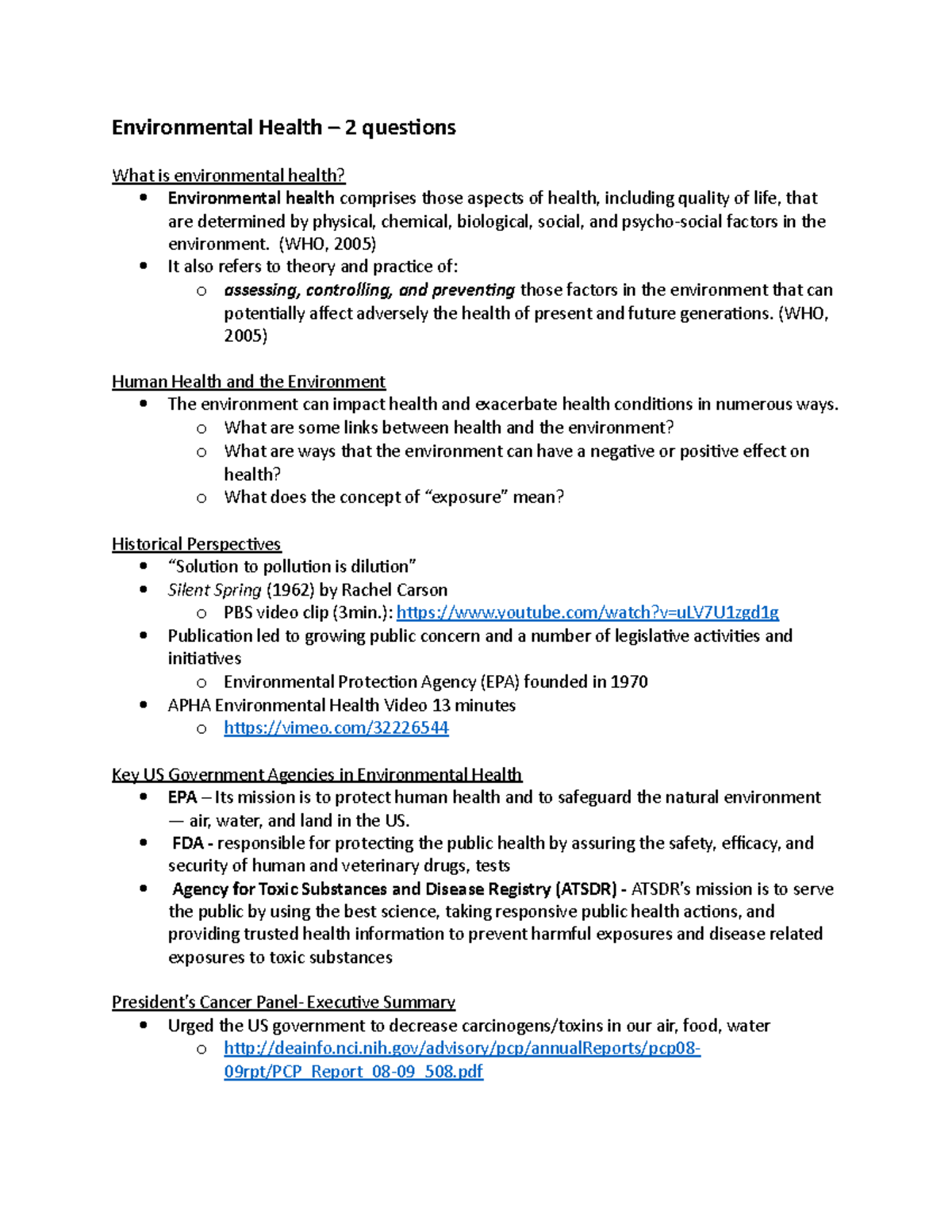 Environmental Health - (WHO, 2005) It also refers to theory and ...