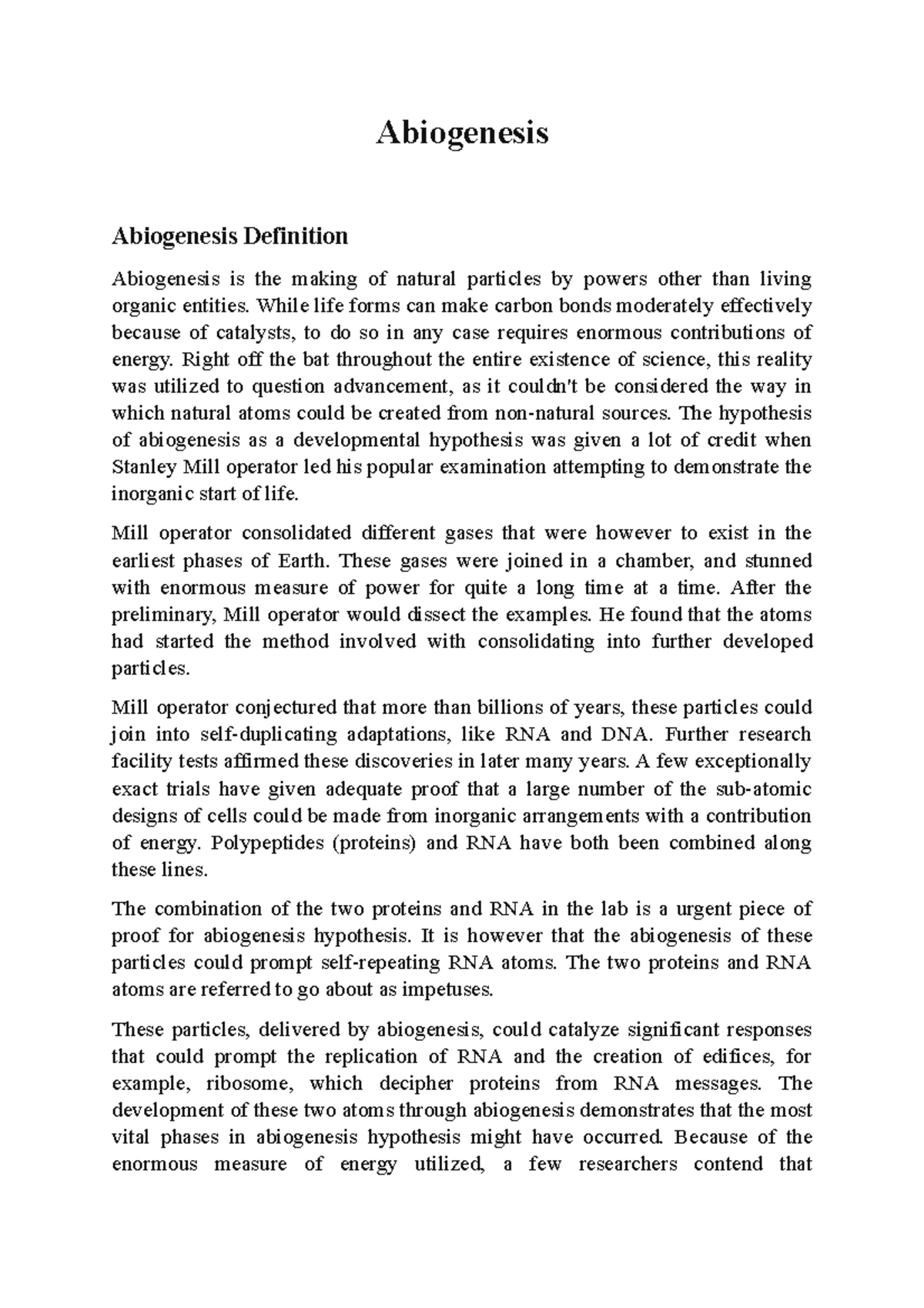 Abiogenesis - Abiogenesis Abiogenesis Definition Abiogenesis is the making of natural particles ...