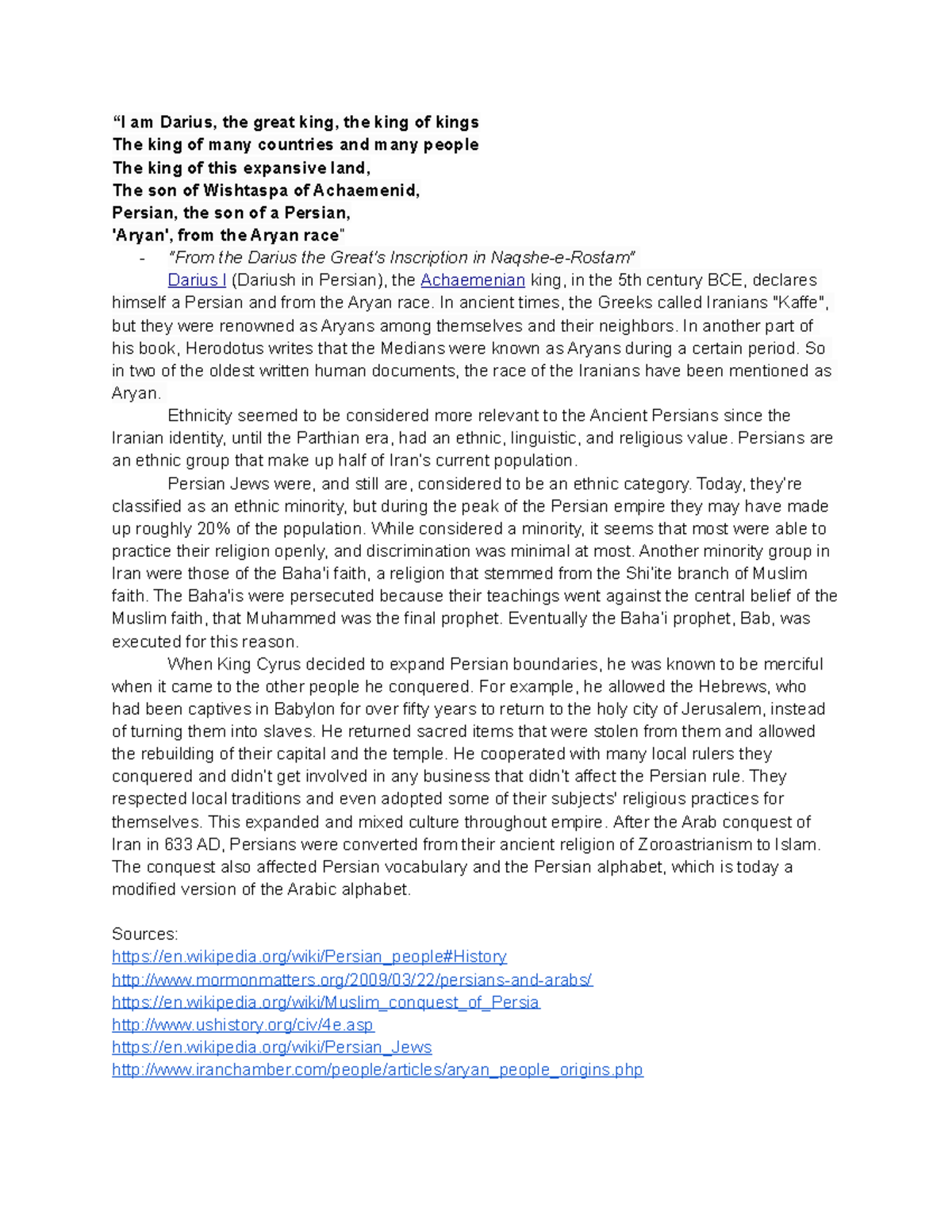 Anthropology ancient persia group project - “I am Darius, the great ...