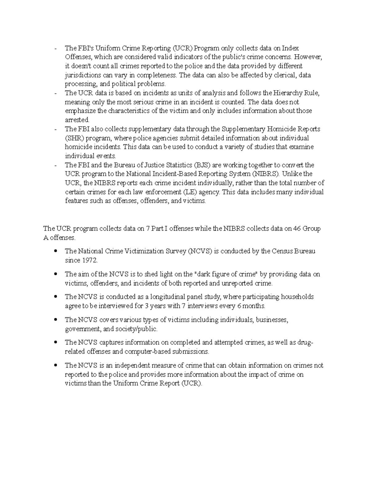 Criminal Justice Research CHPT 4 Notes 5 - The FBI's Uniform Crime ...