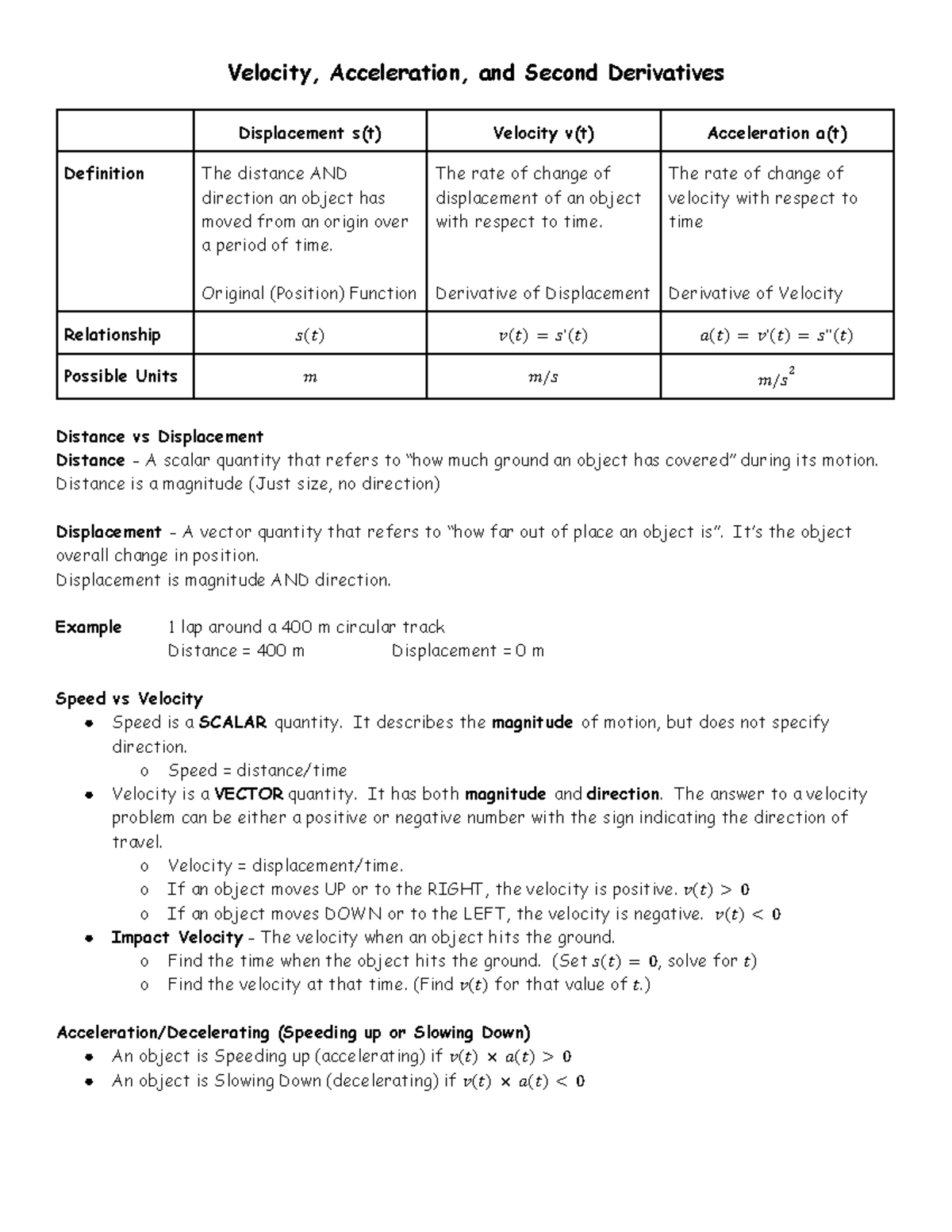 3.3.2 - Velocity and Acceleration Lesson - Velocity, Acceleration, and Second Derivatives - Studocu