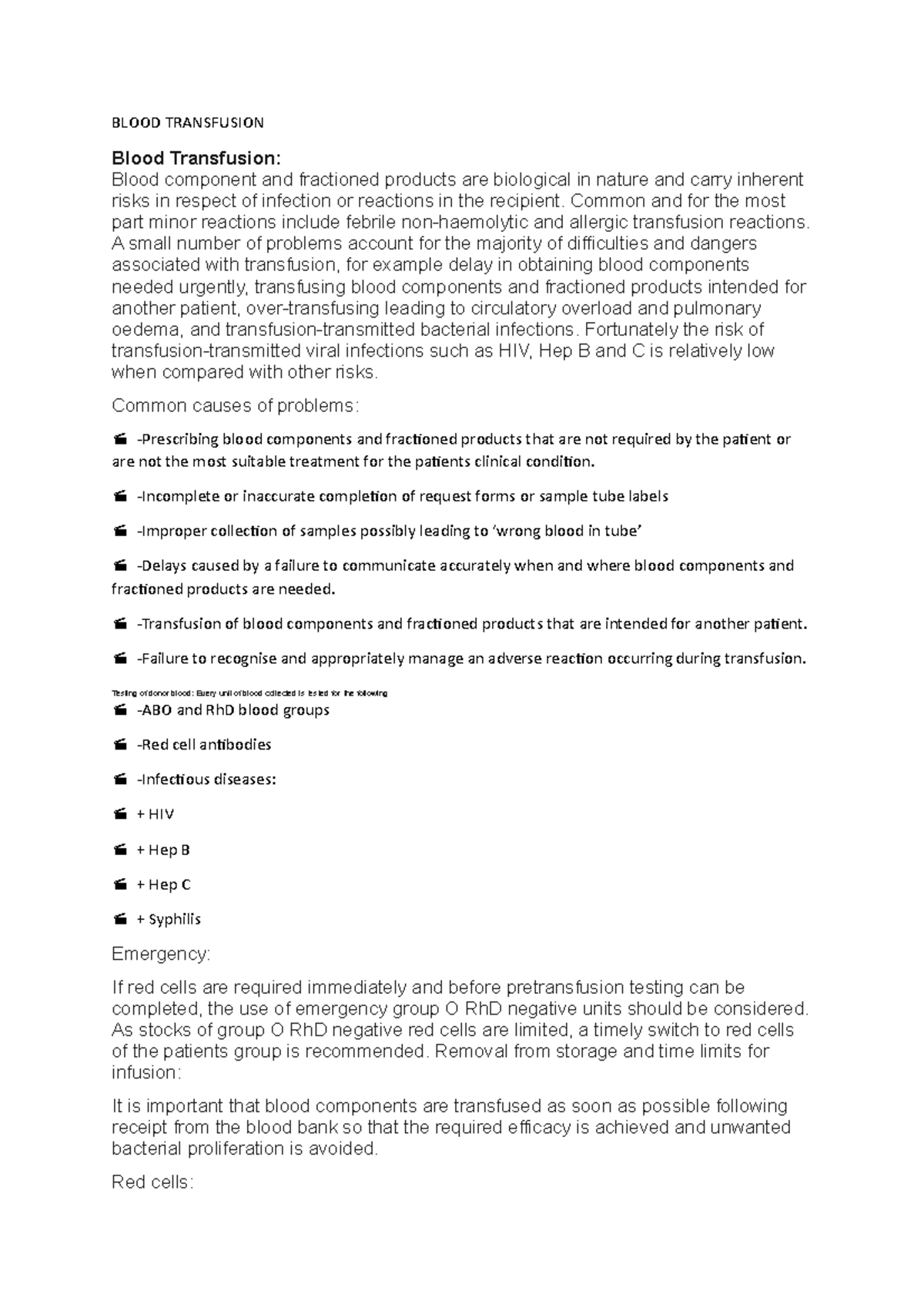 Blood Transfusion Notes - BLOOD TRANSFUSION Blood Transfusion: Blood ...