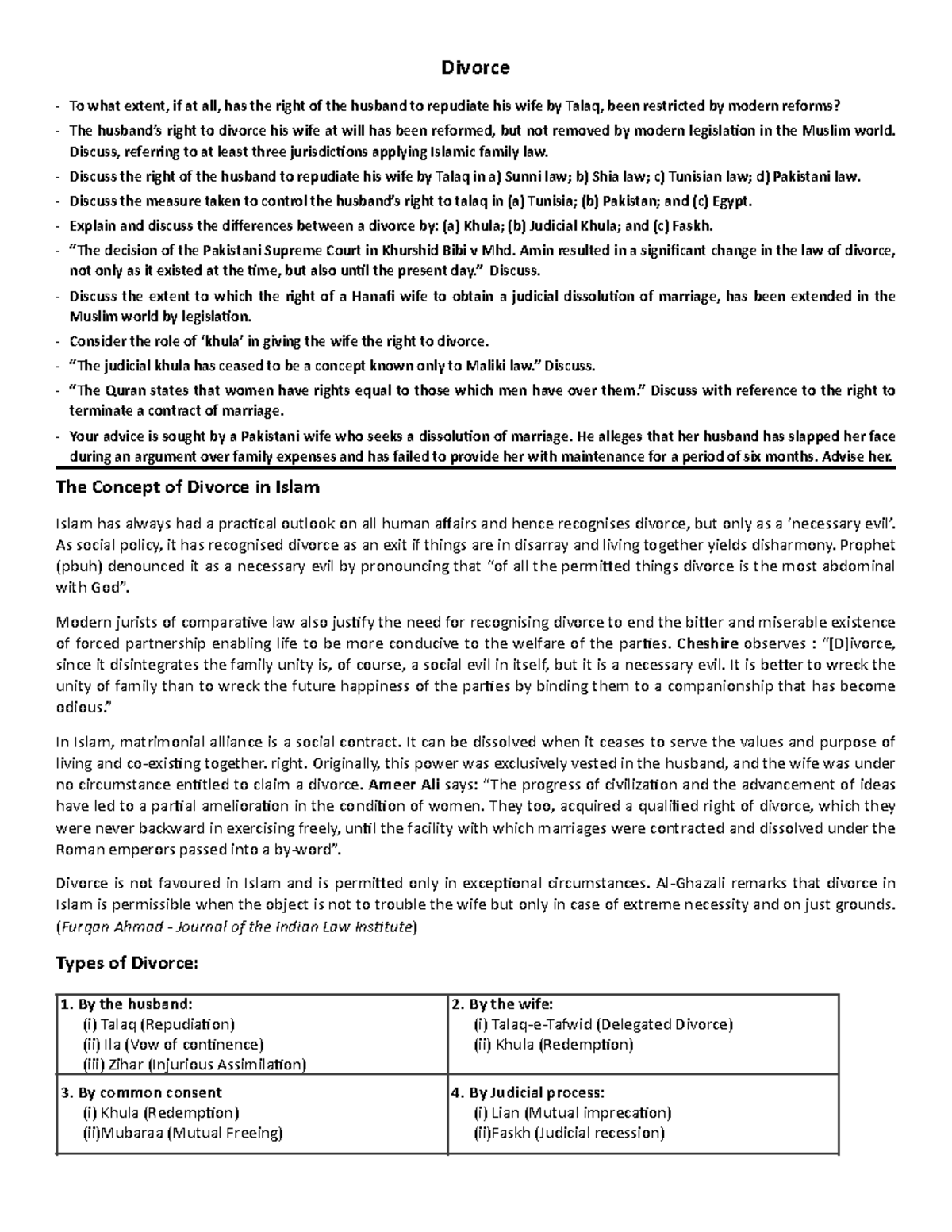 Divorce Notes - Divorce To what extent, if at all, has the right of the ...