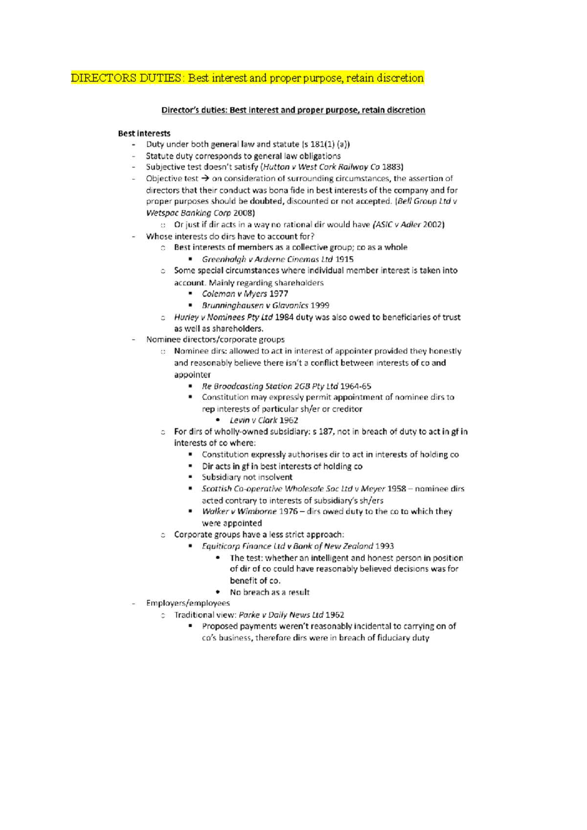 CLAW1003 Final Exams- directors duties - CLAW1003 - DIRECTORS DUTIES ...