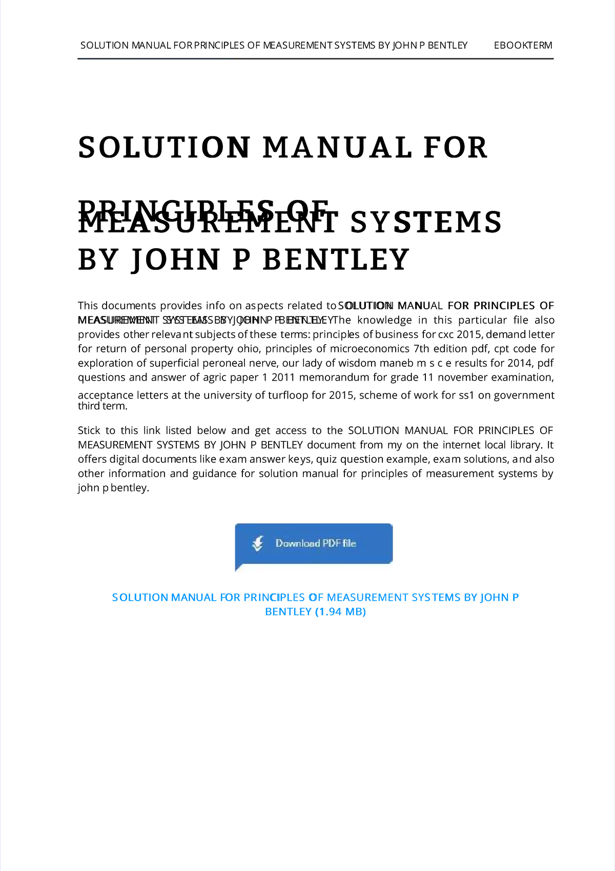 Zzz - Principles of Measurement Systems Fourth Edition John P. Bentley ...