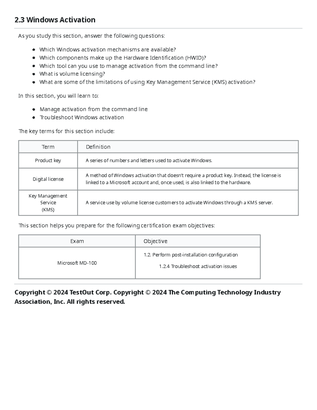 2.3 Windows Activation - 2 Windows Activation As you study this section ...