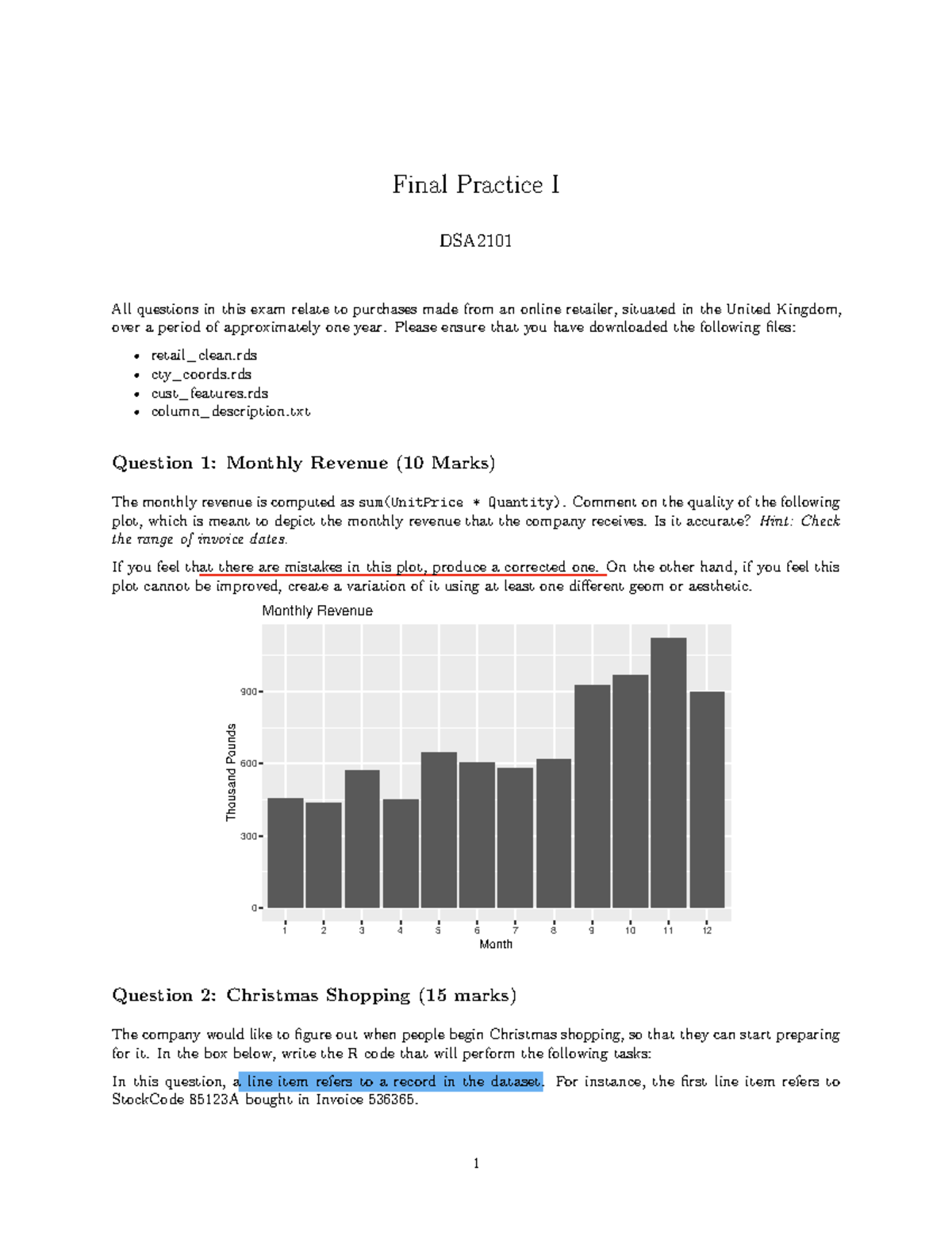 Final Practice I 2122 Final Practice I Dsa All Questions In This Exam Relate To Purchases