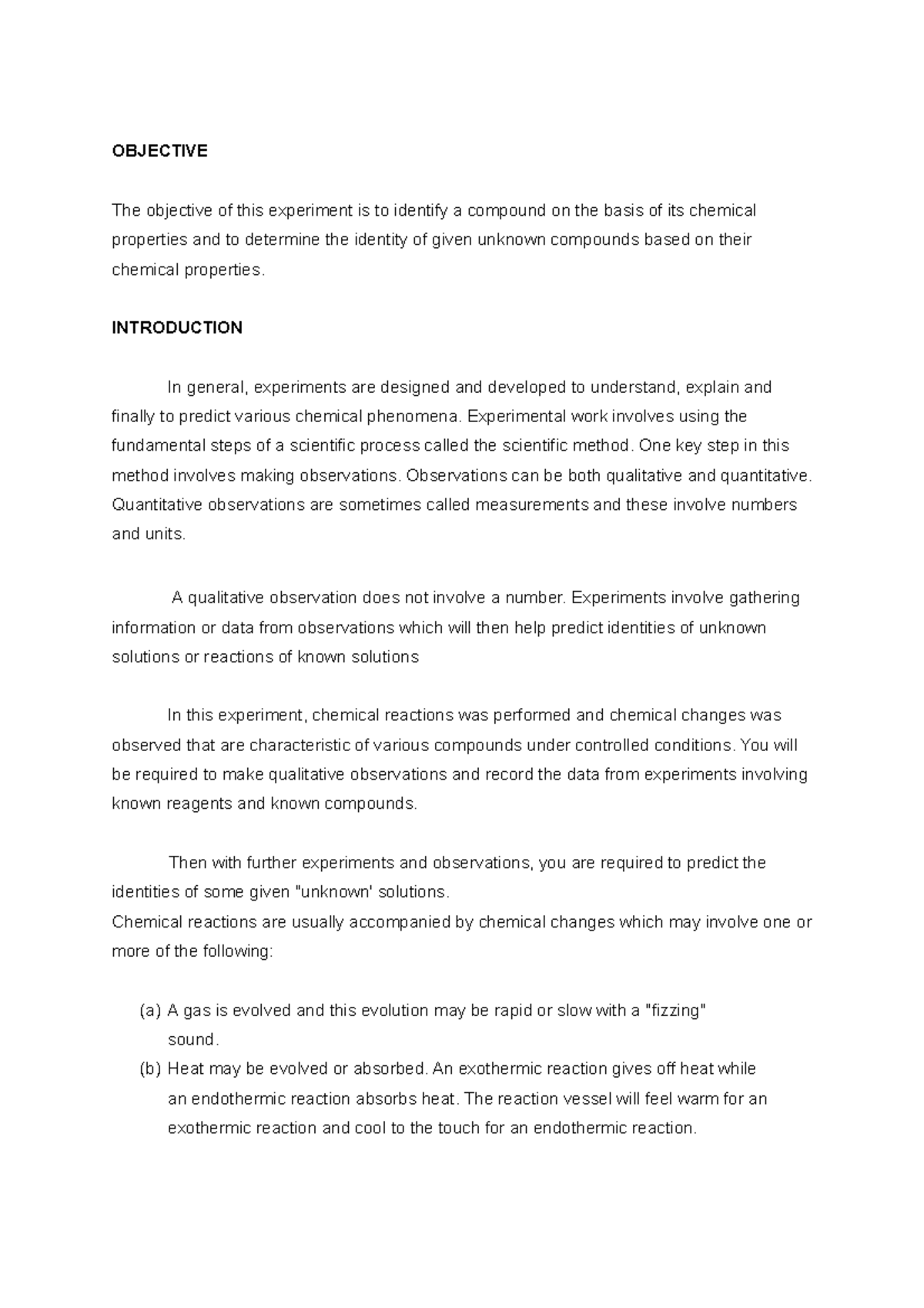 Lab Rep 1 CHM420 copy - OBJECTIVE The objective of this experiment is ...
