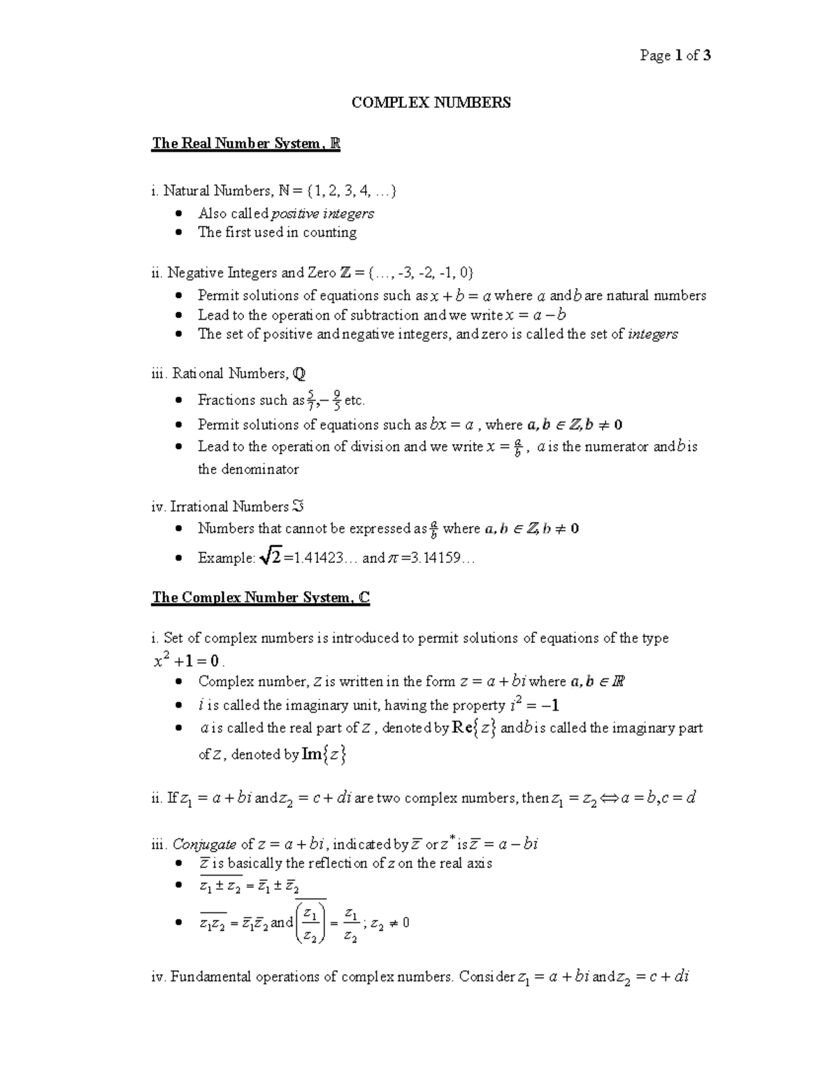 Complex Numbers S1 1112 - Page 1 of 3 COMPLEX NUMBERS The Real Number ...
