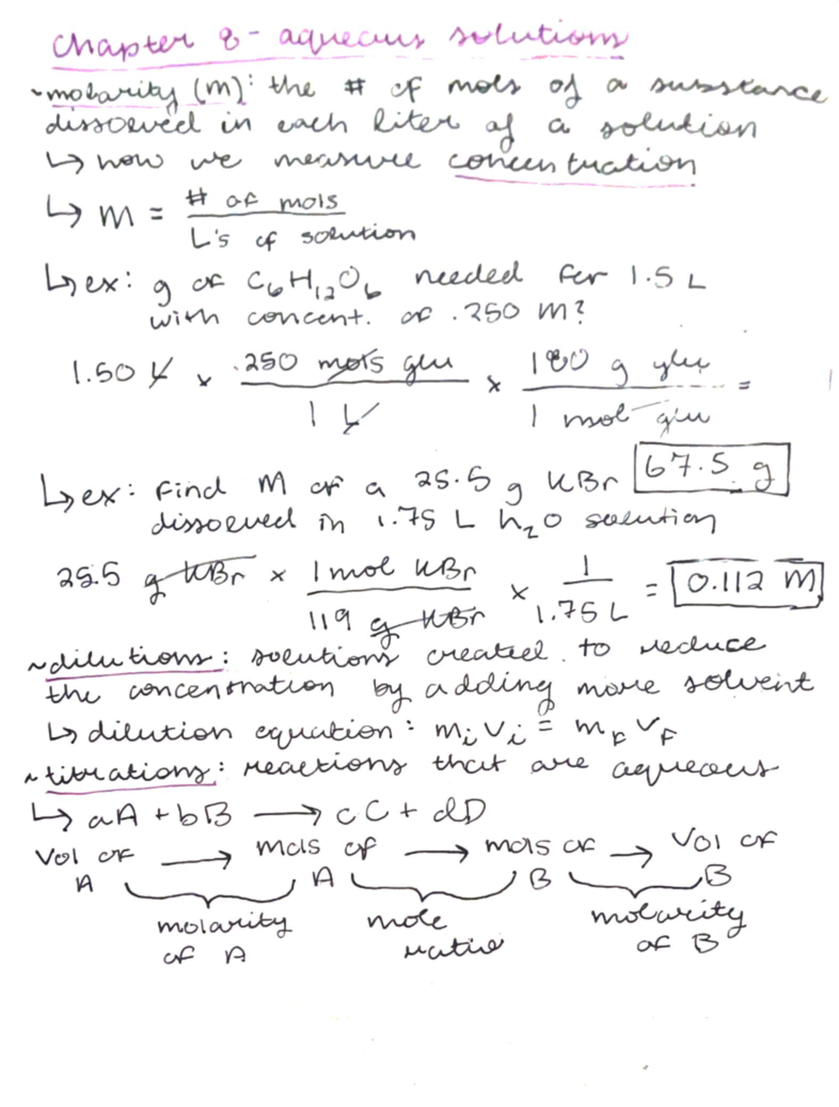 Ch 8- aqueous solutions - Chapter & - aquecius solutions -molarity (m ...