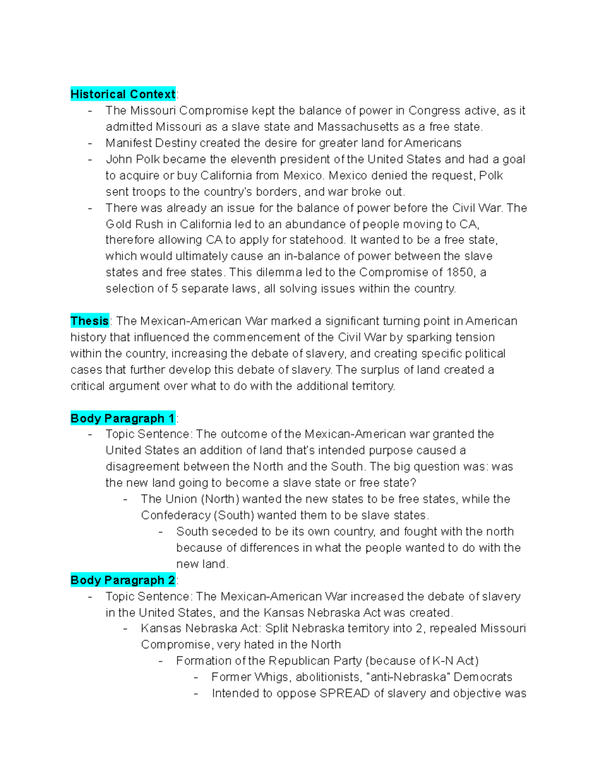 Mexican-American War Paper Outline - Historical Context: - The Missouri ...