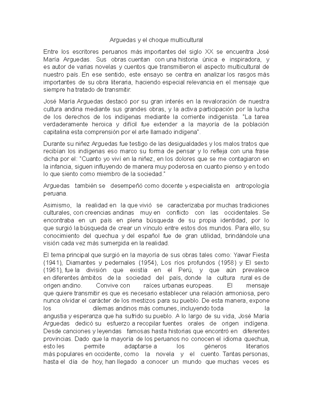 Arguedas y el choque multicultural - Sus obras cuentan con una historia ...