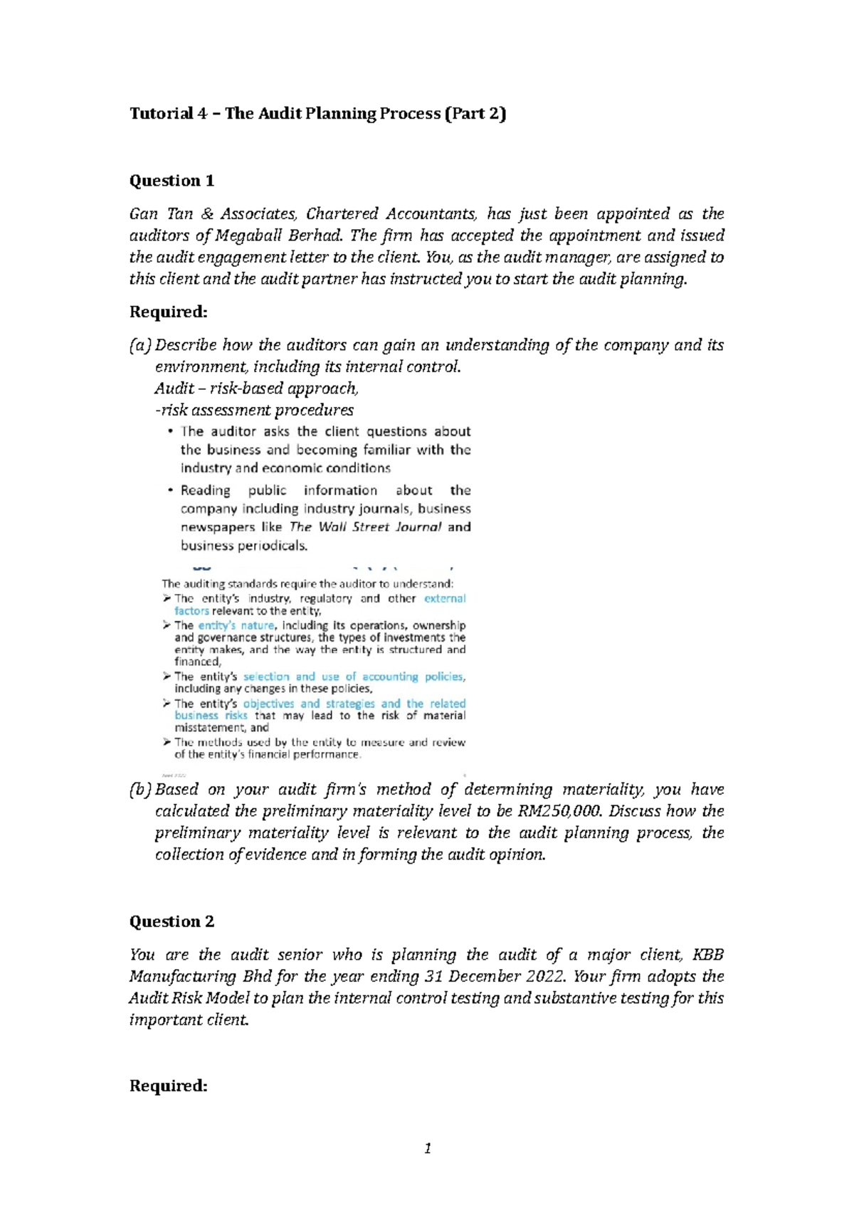 Tutorial 4 – Question (Apr2022) - Tutorial 4 – The Audit Planning Process (Part 2) Question 1 ...