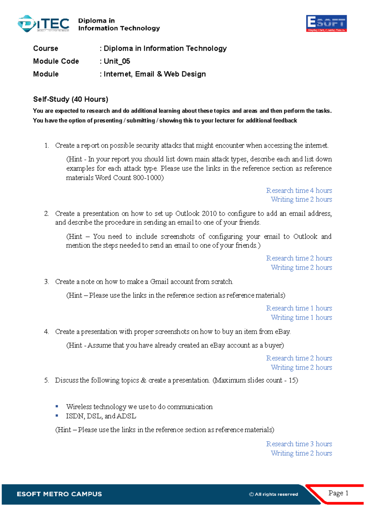 934-1627452397751-Self Study 5 - HND in Computing - Studocu