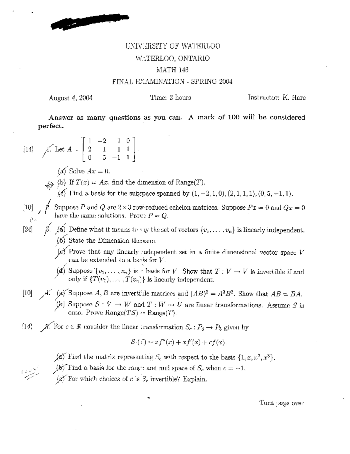Exam 2004, questions - UNIVERSITY OF WATERLOO VVKTERLOO, ONTARIO MATH ...