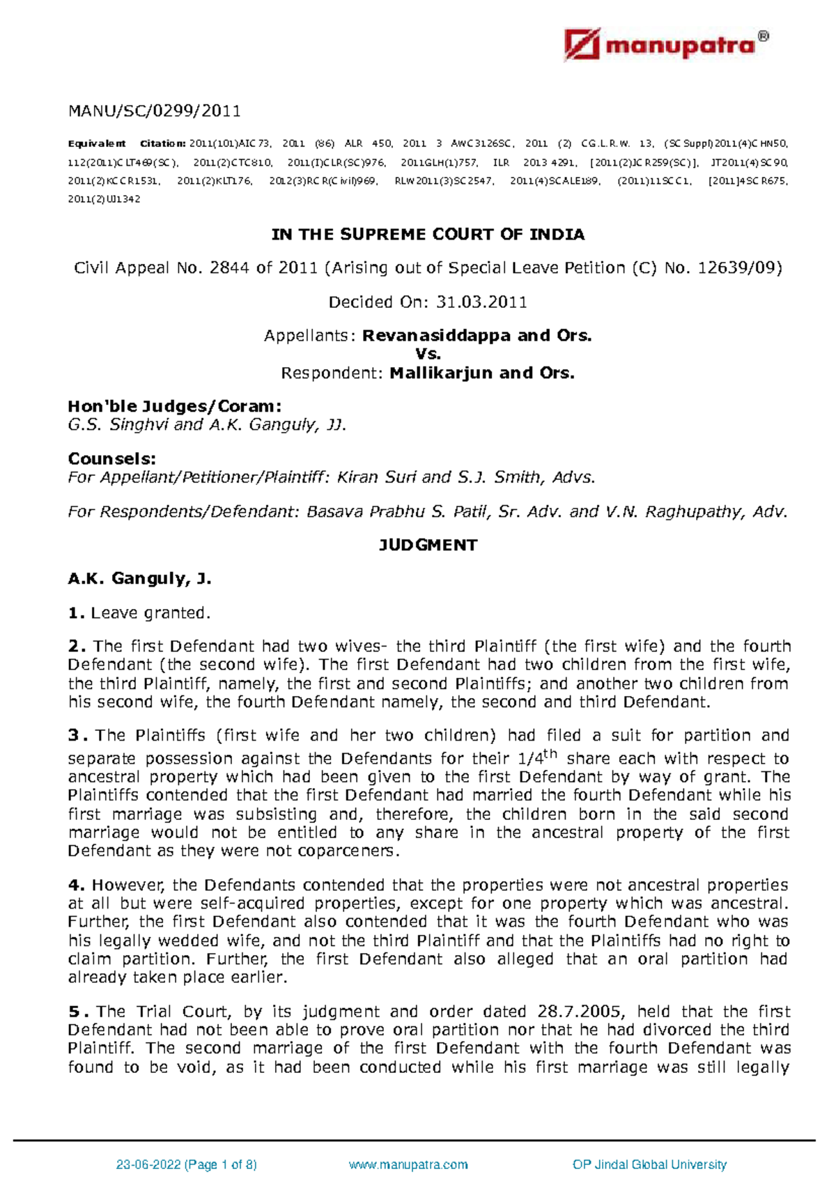 Revanasiddappa and Ors vs Mallikarjun and Ors 3103s110275 COM984905 ...