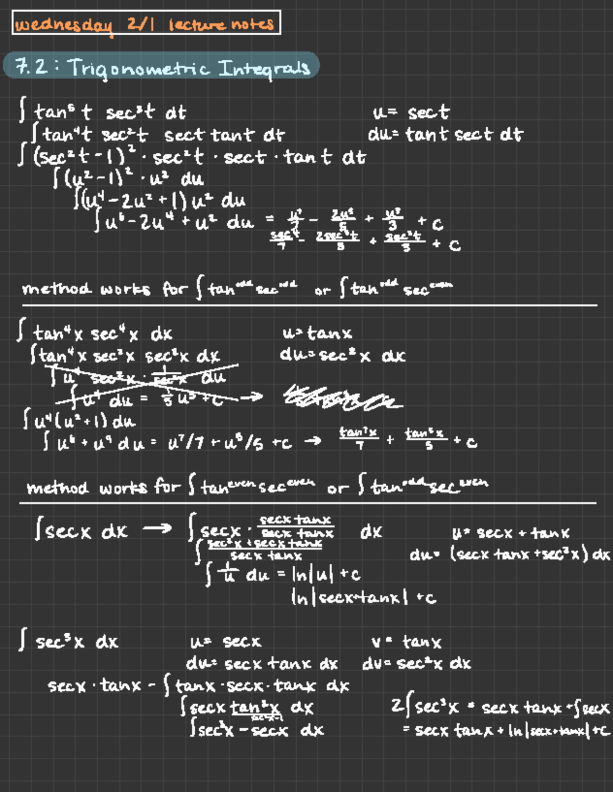 CALC 222 lecture notes - wednesday 2/1 lecture notes 7:Trigonometric ...