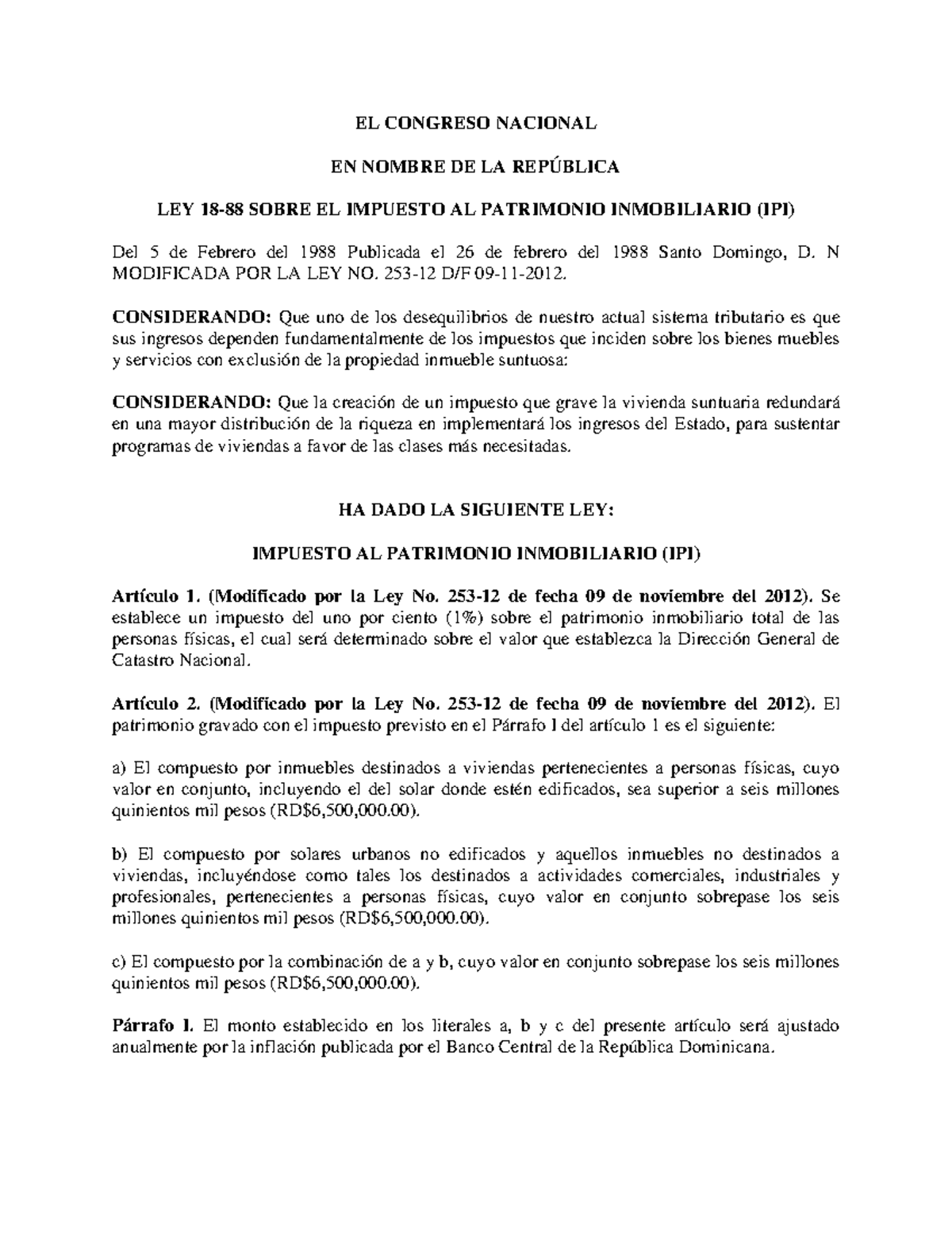 LEY 18-88 ( Impuesto A LAS Propiedades Inmobiliarias - EL CONGRESO ...