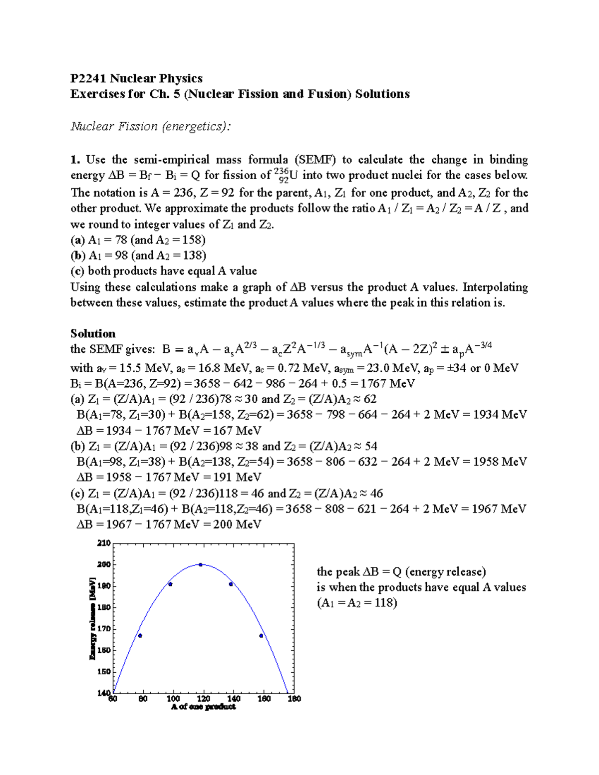 Solutions to nuclear fission and fusion problems - P2241 Nuclear ...