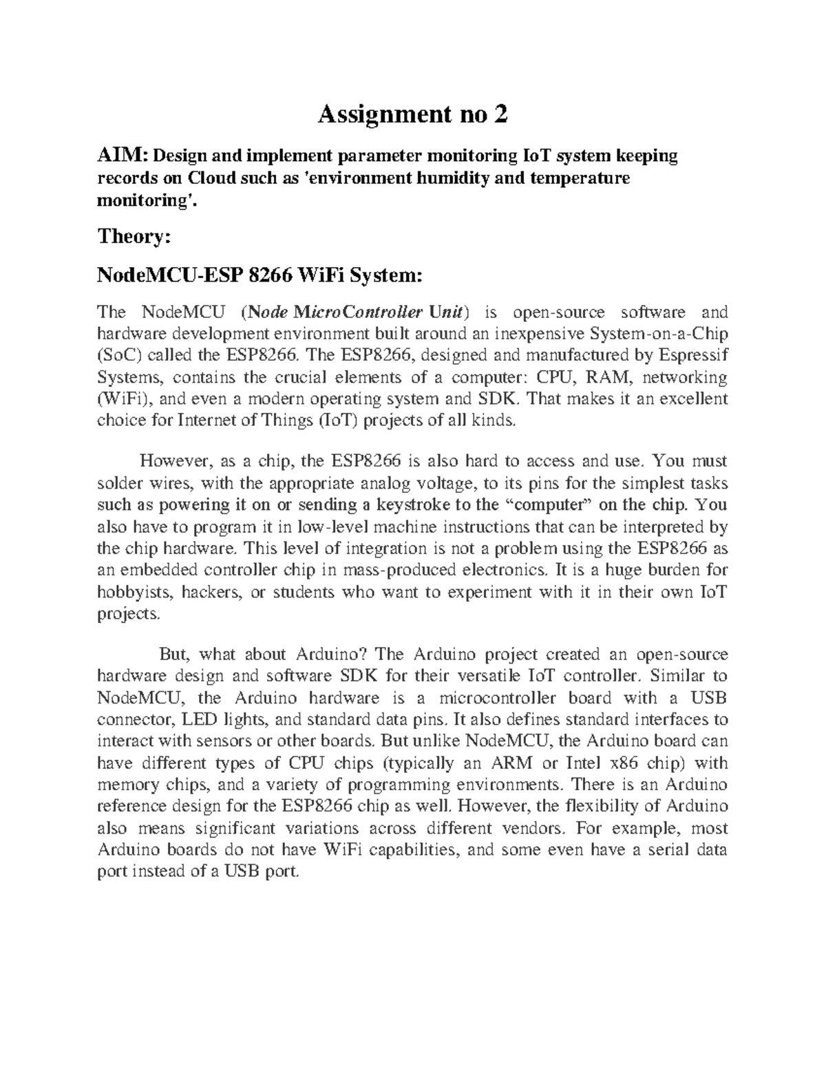 Io TAssignment-2 - it all important assignments - Assignment no 2 AIM: Design and implement ...