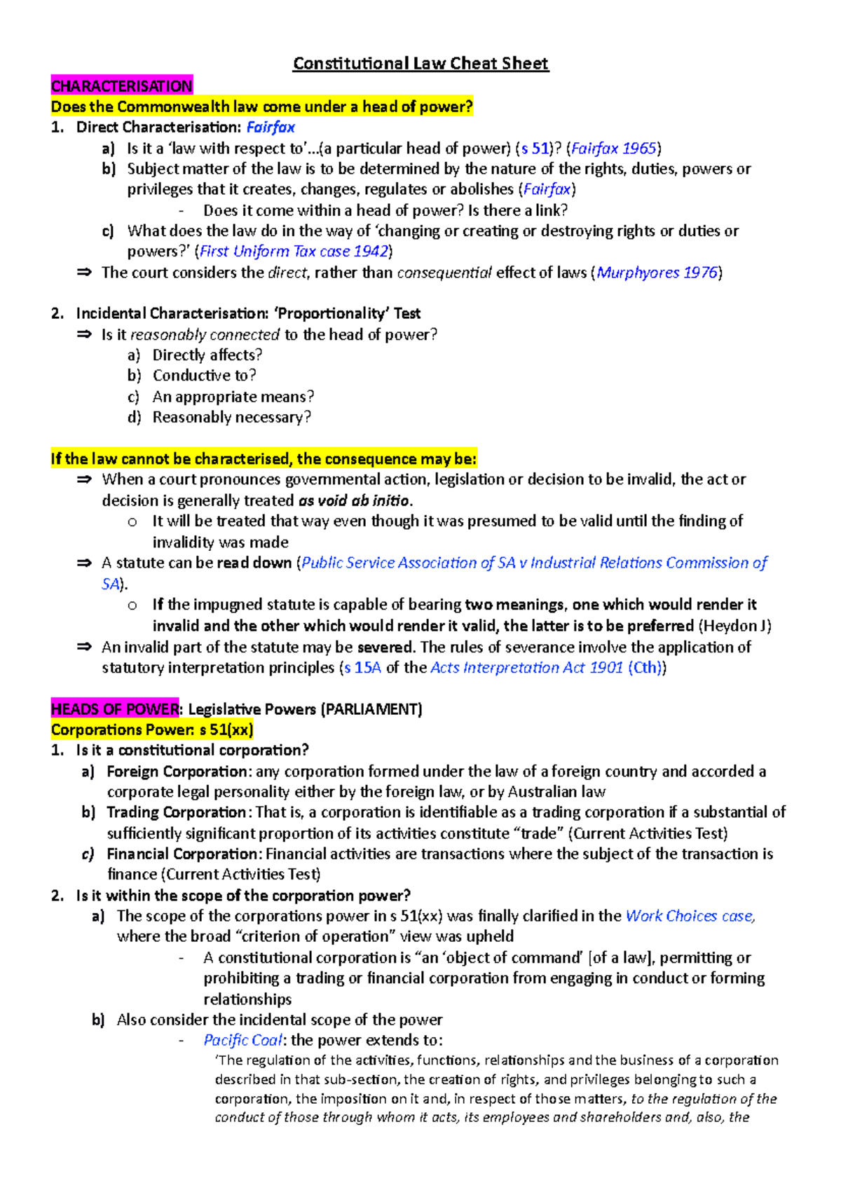 Constitutional Law Short cut Sheet - Constitutional Law Cheat Sheet ...