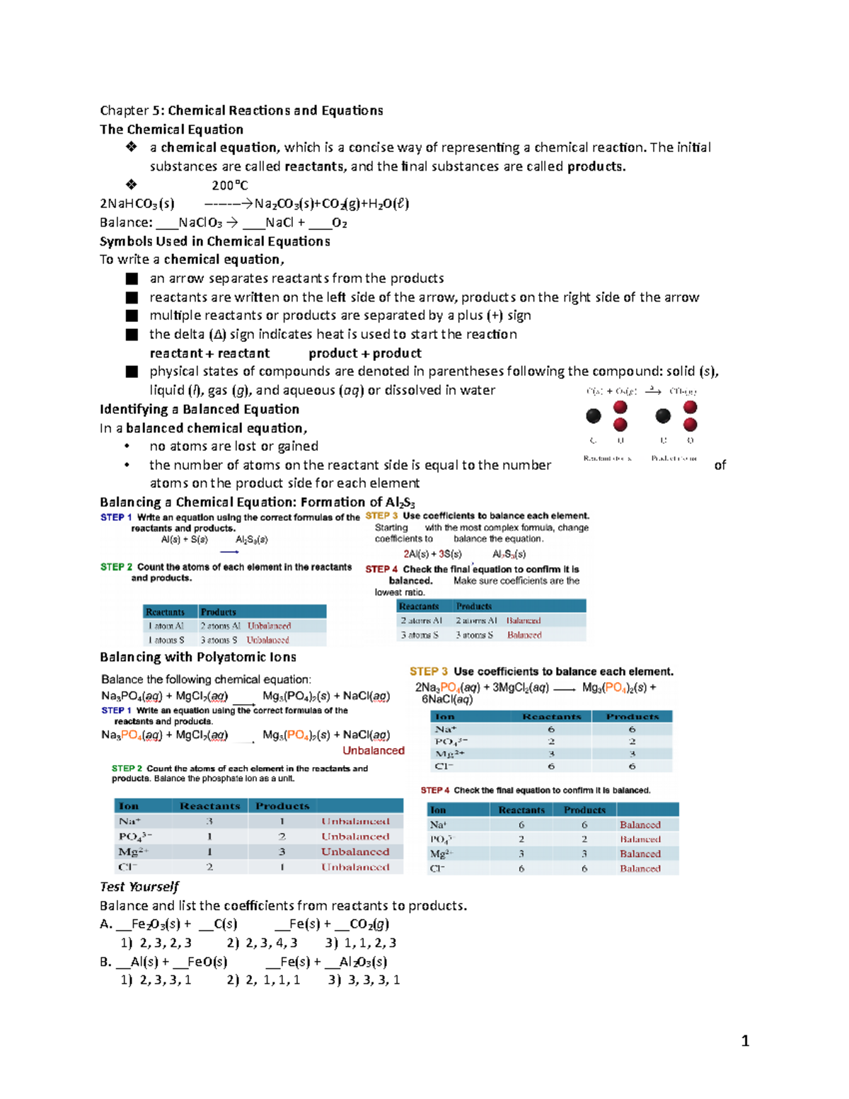 Chapter 5 Notes - Chapter 5: Chemical Reactions and Equations The ...