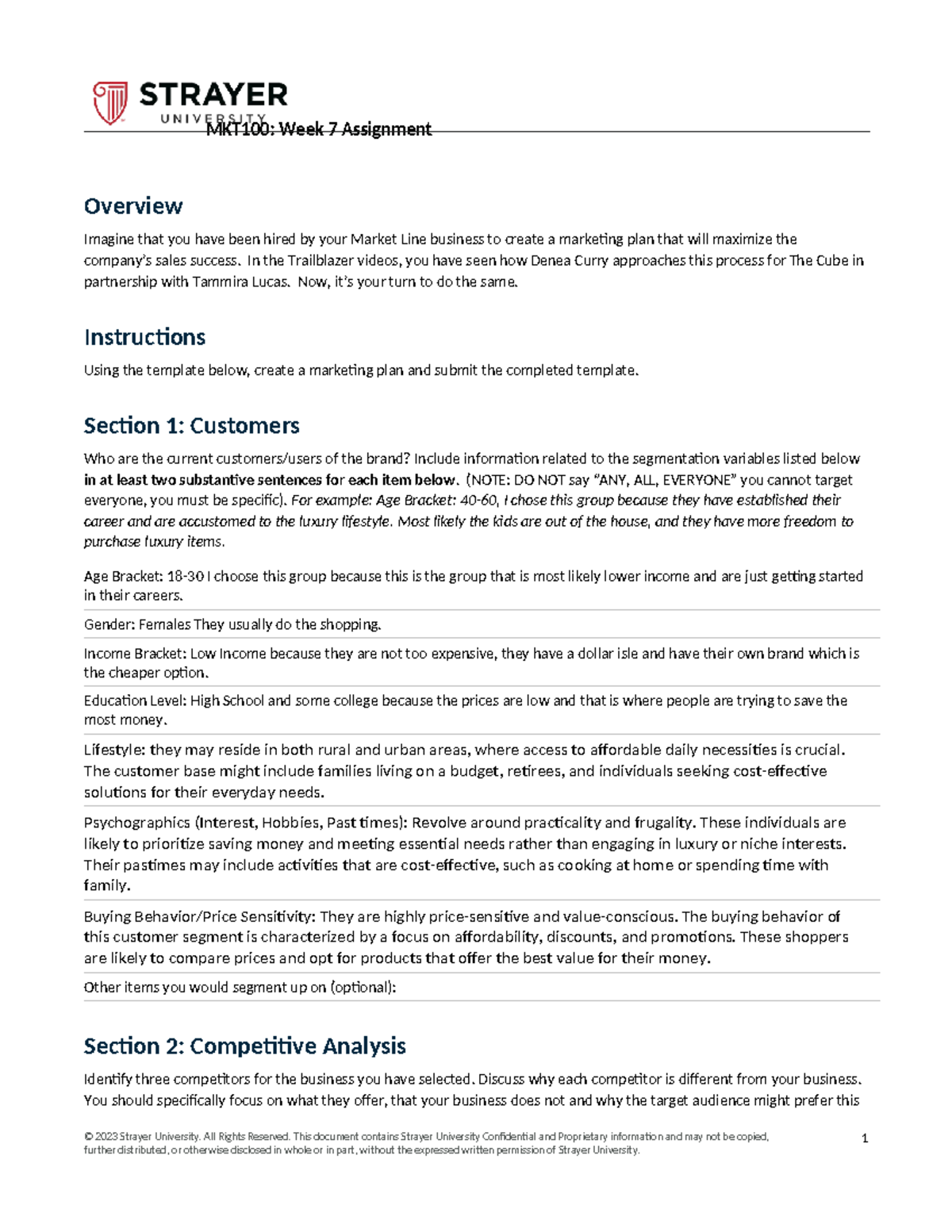 MKT100 Week 7 Assignment Template - © 2023 Strayer University. All ...
