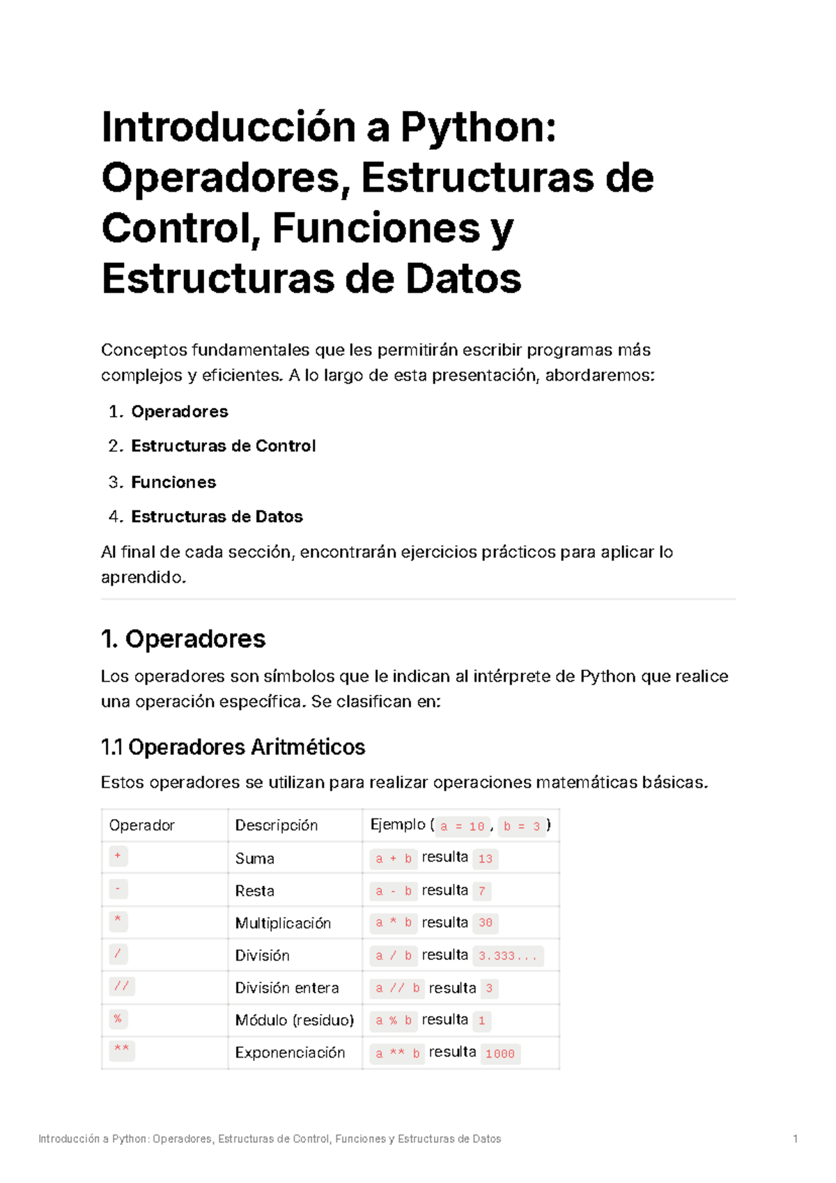 Viernes-Python Operadores Estructuras de Control Funciones y Estructuras de Datos - Introducción ...