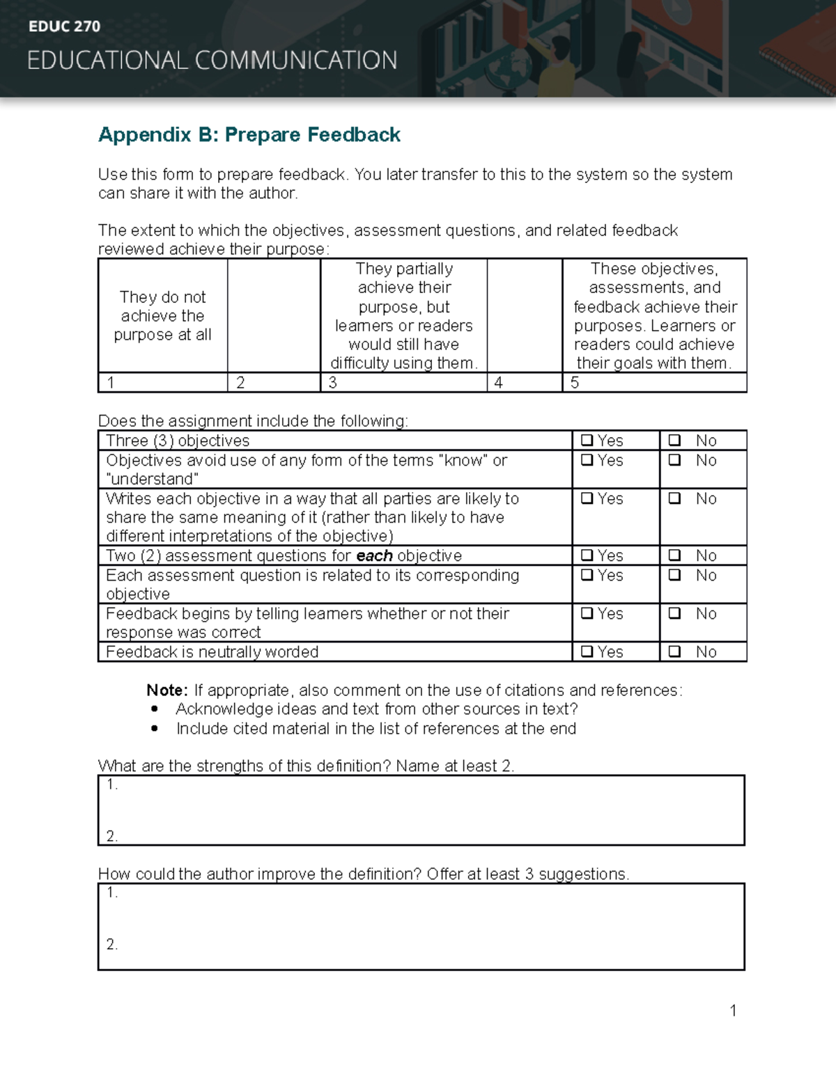 Blank Objectives Assignment Appendix B - Appendix B: Prepare Feedback ...