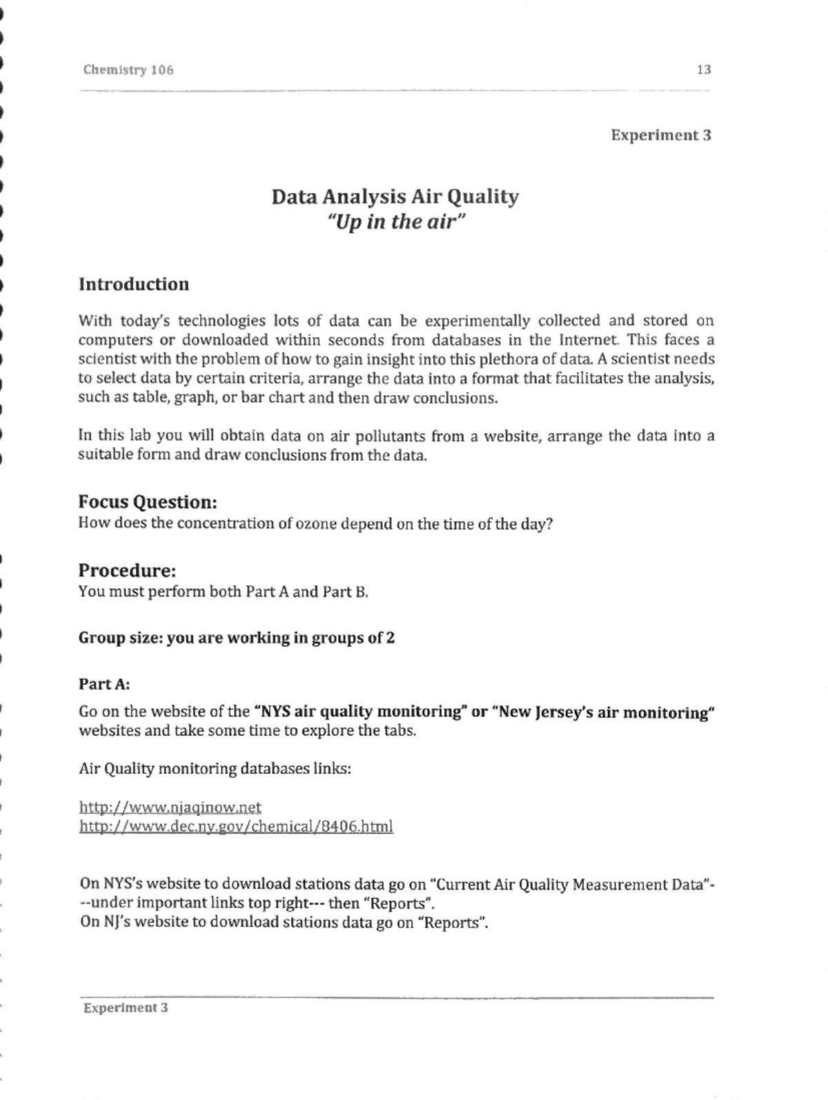 Experiment 3 - CHEM 106 - Studocu