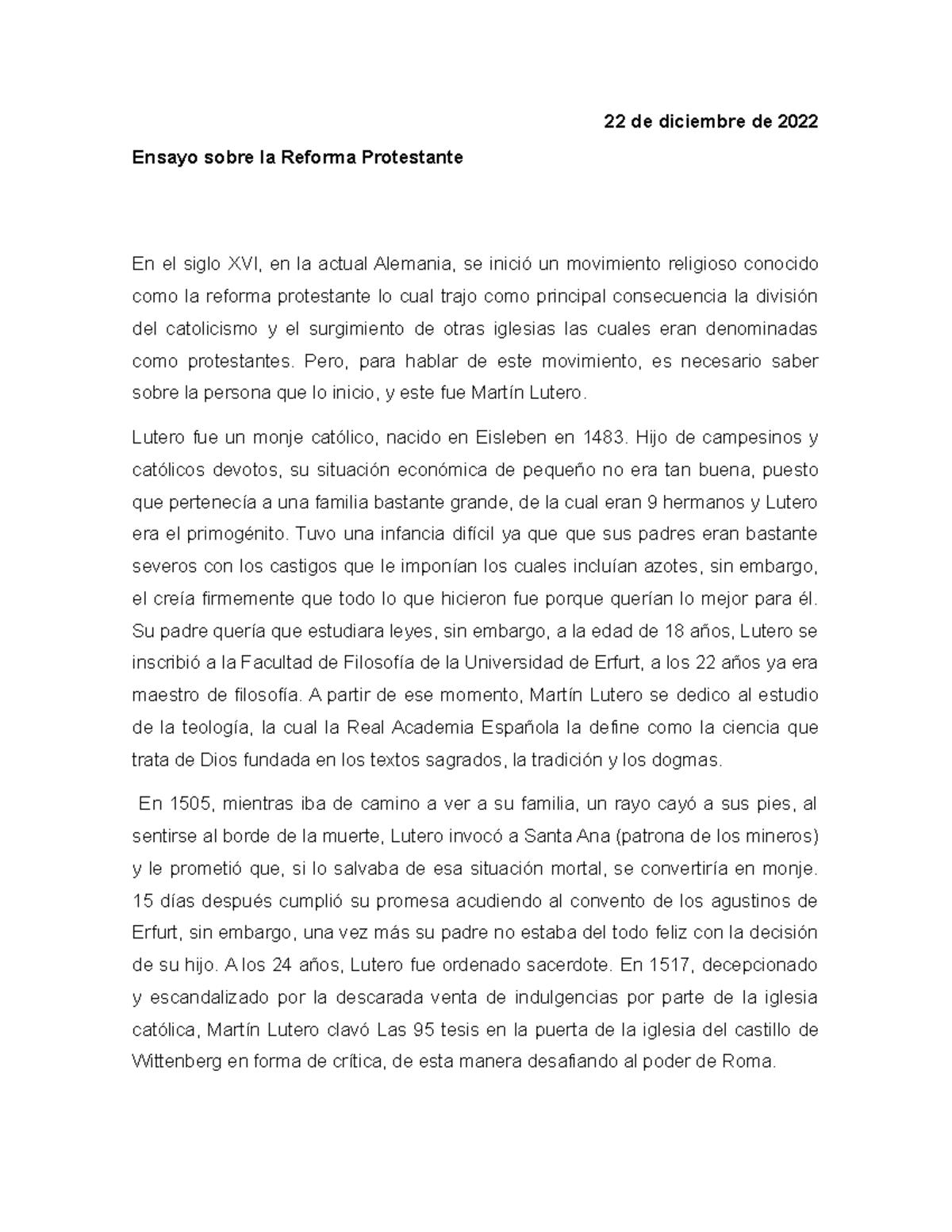 Ensayo Sobre La Reforma Protestante 22 De Diciembre De 2022 Ensayo Sobre La Reforma