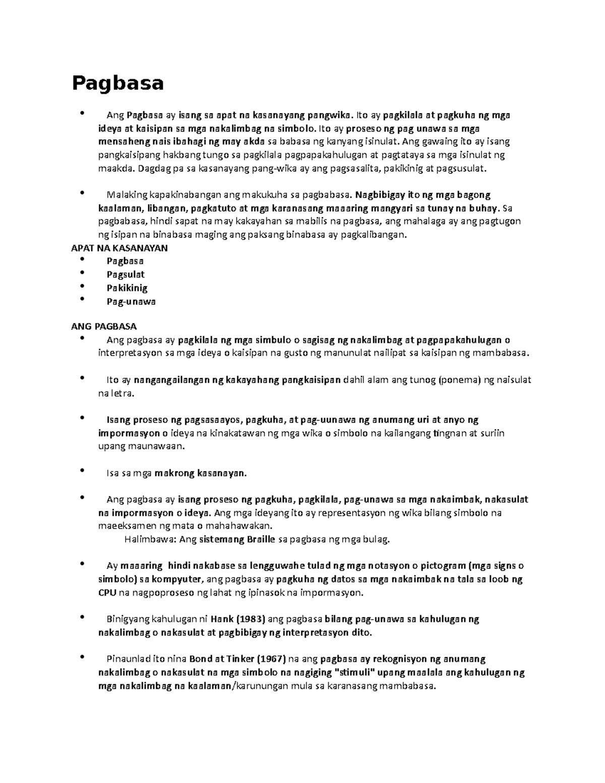 GE 11 Notes 1ST SEM ( Pagbasa- Konseptong Papel) - Pagbasa Ang Pagbasa ...