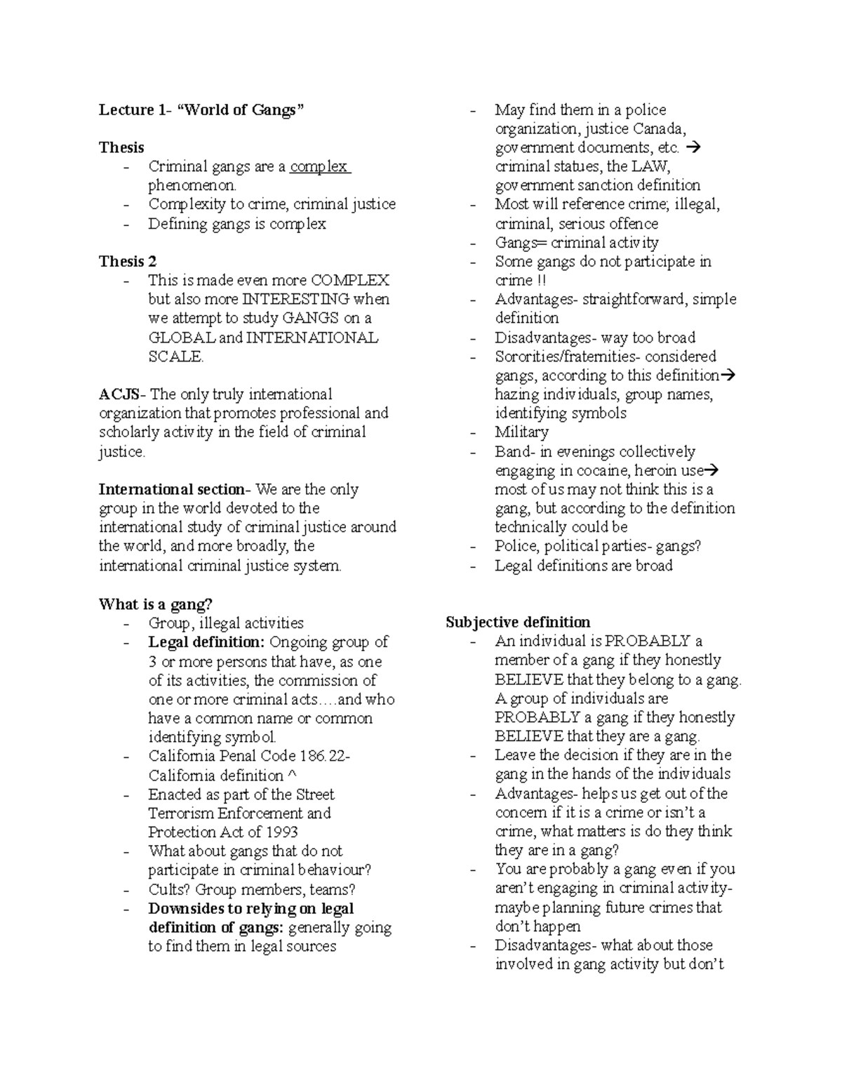 Lecture 1- World of Gangs and paper outline - Lecture 1- “World of ...