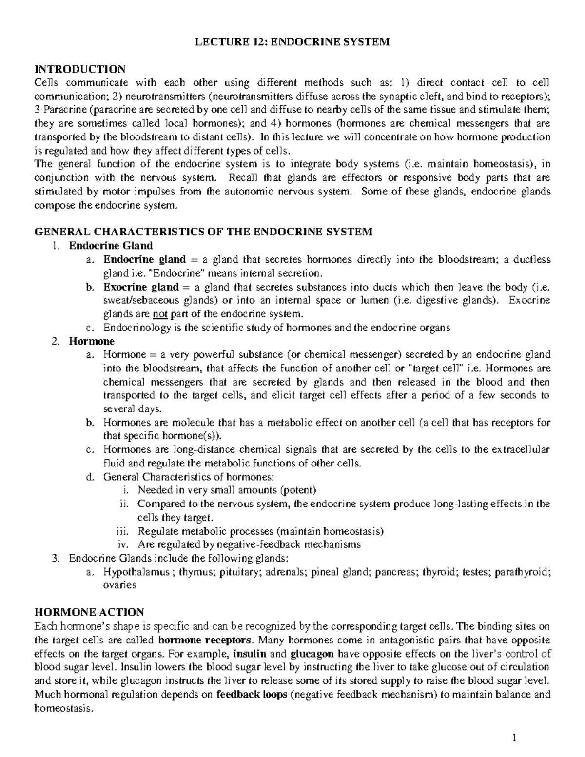 Lecture 12 Endocrine System - LECTURE 12: ENDOCRINE SYSTEM INTRODUCTION ...