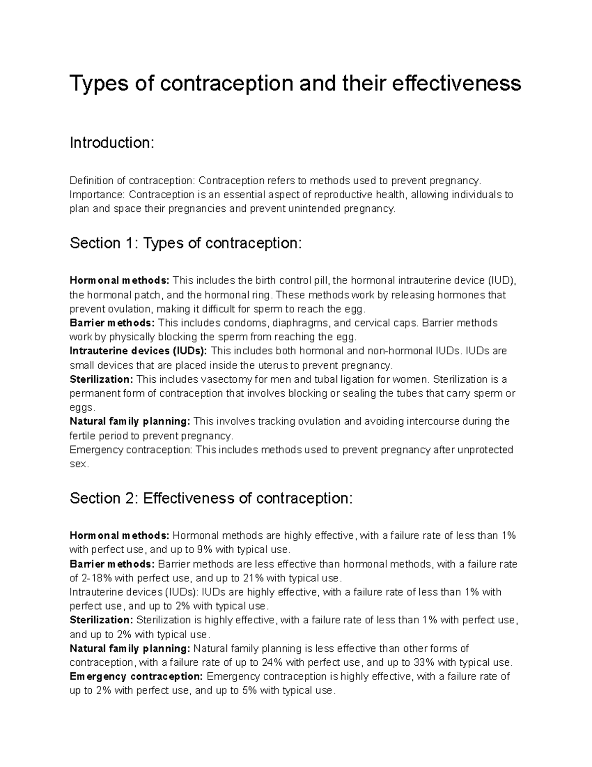 Reproductive Health 5 - Types of contraception and their effectiveness ...
