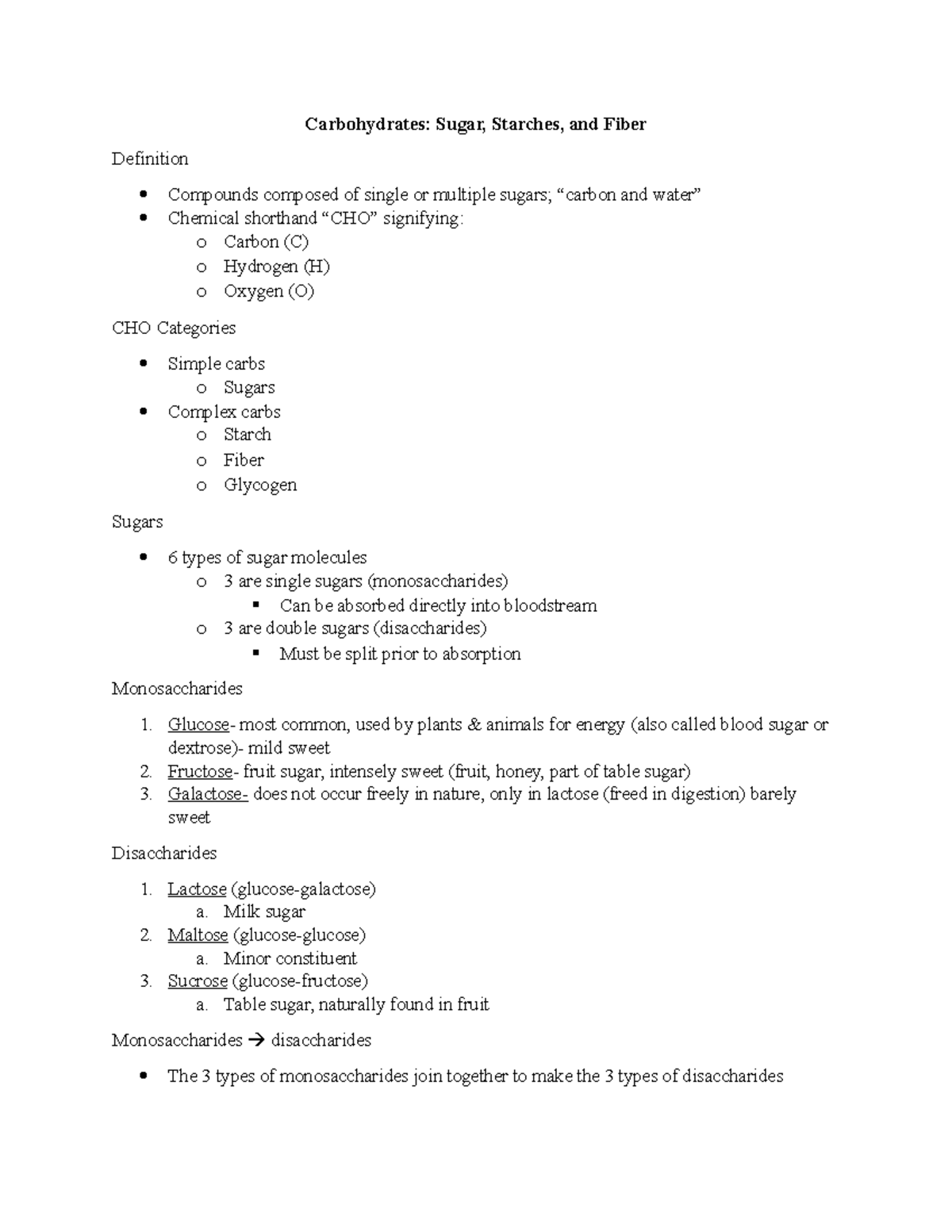 Nutrition notes - Carbohydrates: Sugar, Starches, and Fiber Definition ...