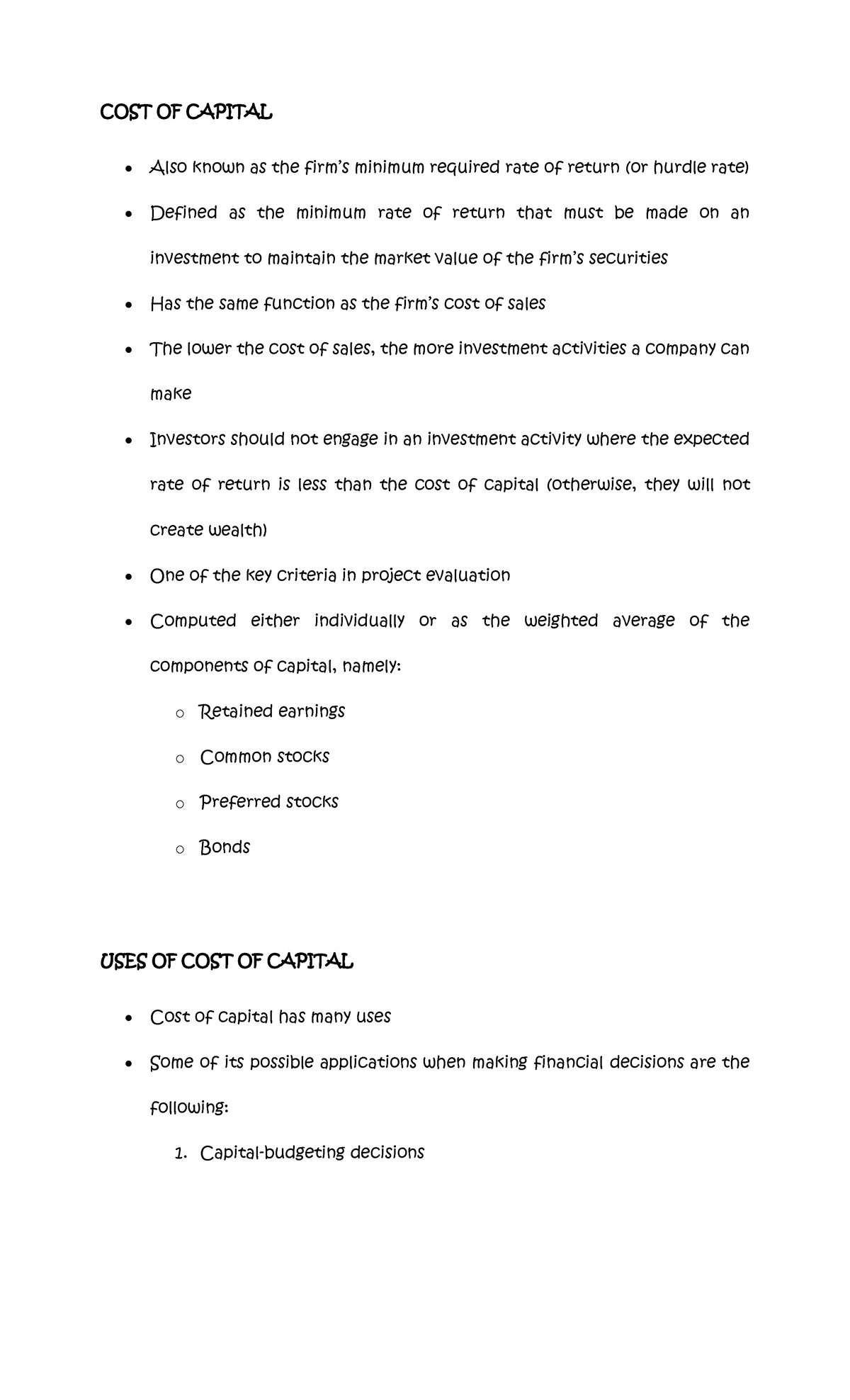 COST OF Capital - COST OF CAPITAL Also known as the firm’s minimum ...