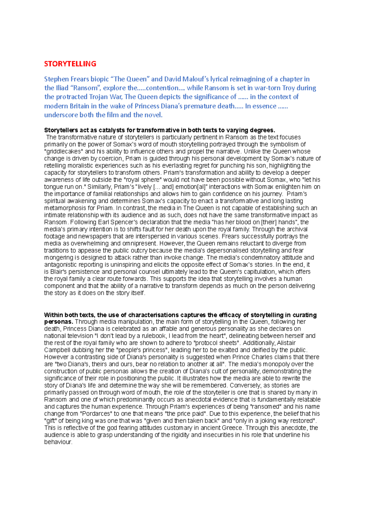 R&Q Revision - Ransom notes and the Queen notes - STORYTELLING Stephen ...