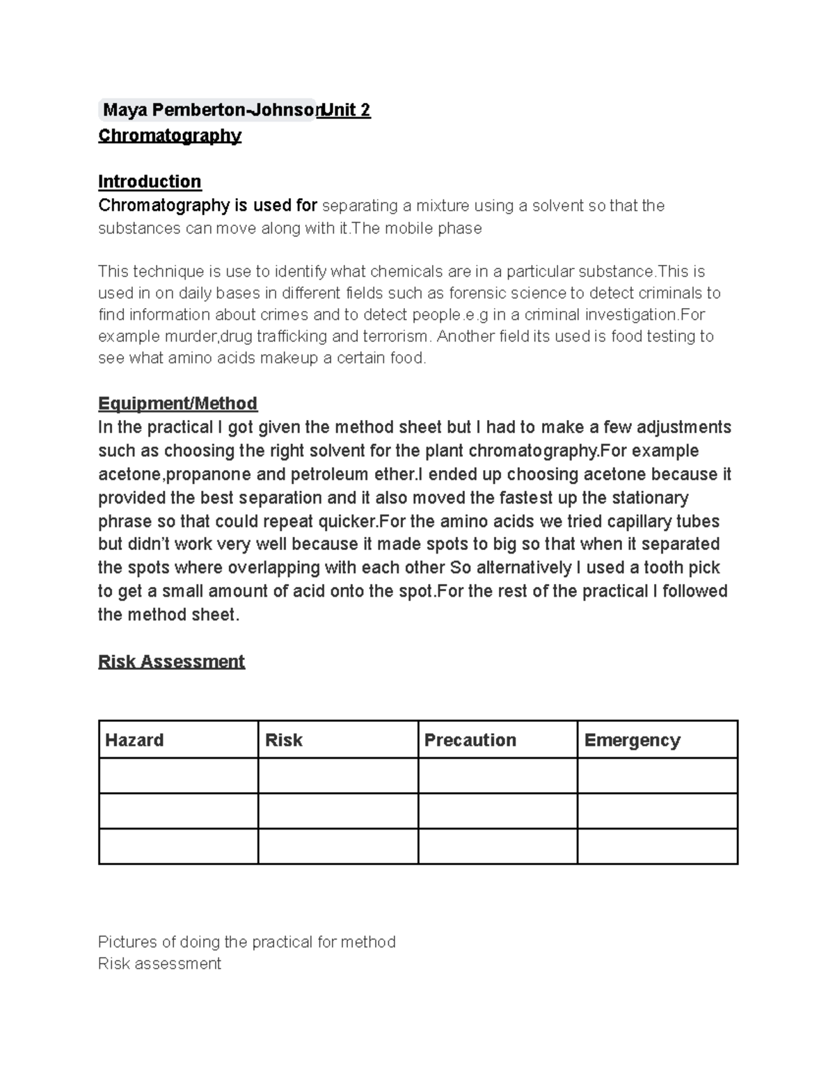 Untitled document - Maya Pemberton-JohnsonUnit 2 Chromatography ...