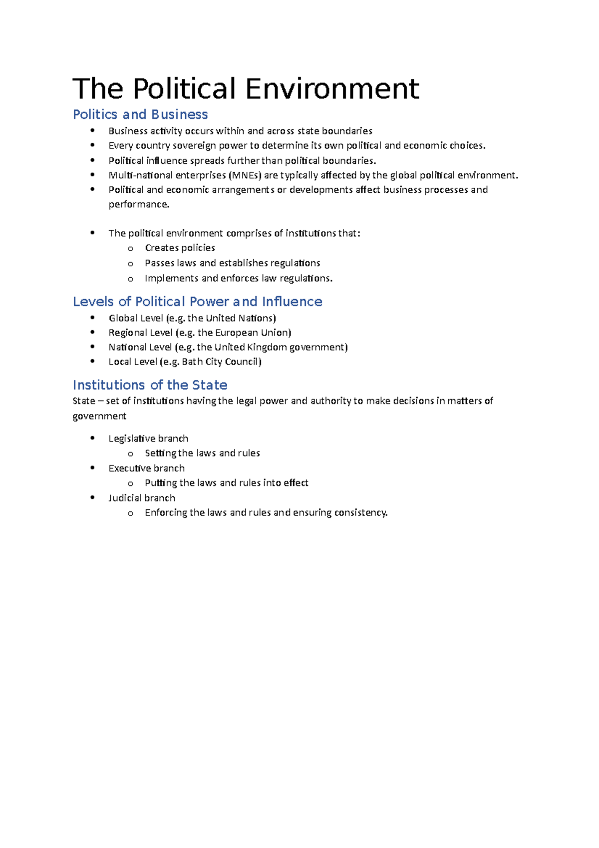 Lecture 8 - The Political Environment - The Political Environment ...