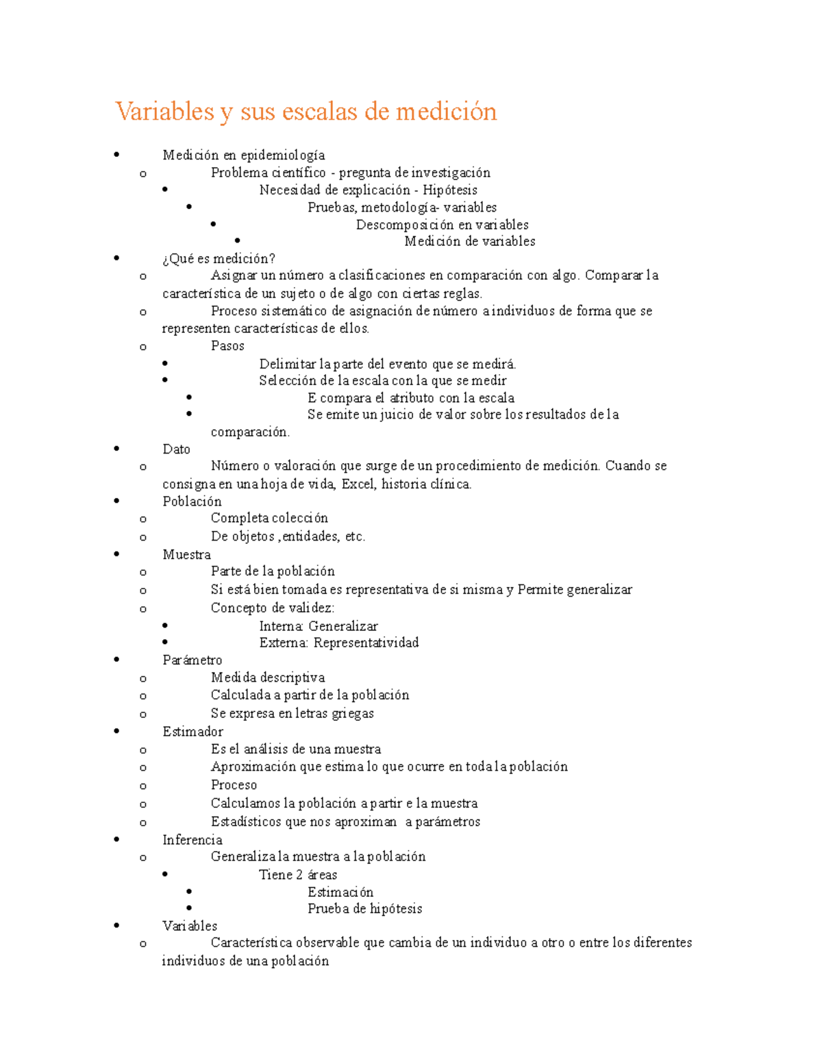 Variables y sus escalas de medición - Variables y sus escalas de o o o ...