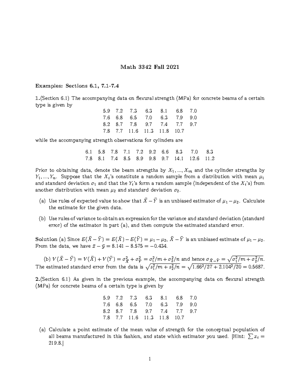 MATH 3342 Chapters 6 & 7 Notes - Math 3342 Fall 2021 Examples: Sections ...