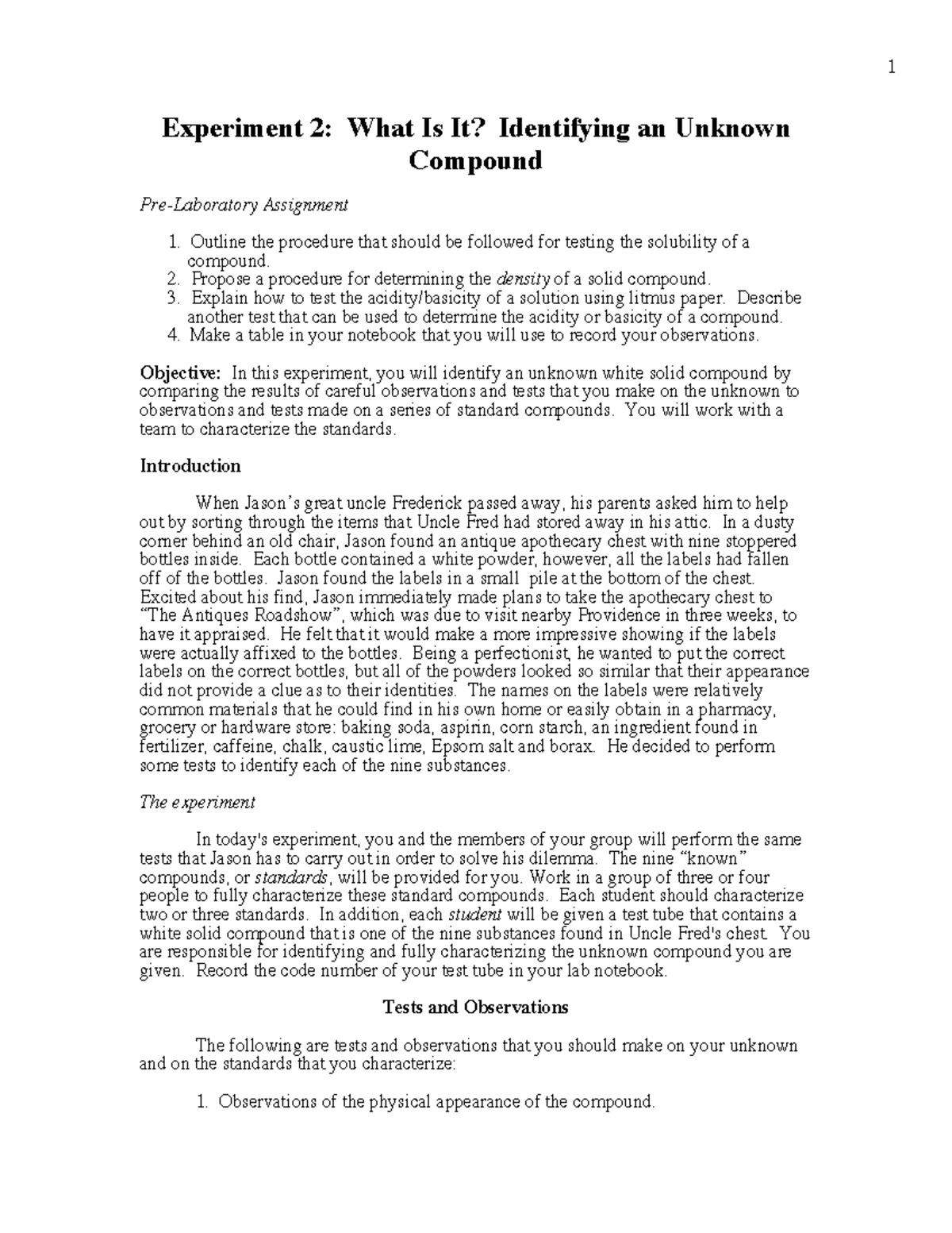 IDunknown - lab report - Experiment 2: What Is It? Identifying an ...