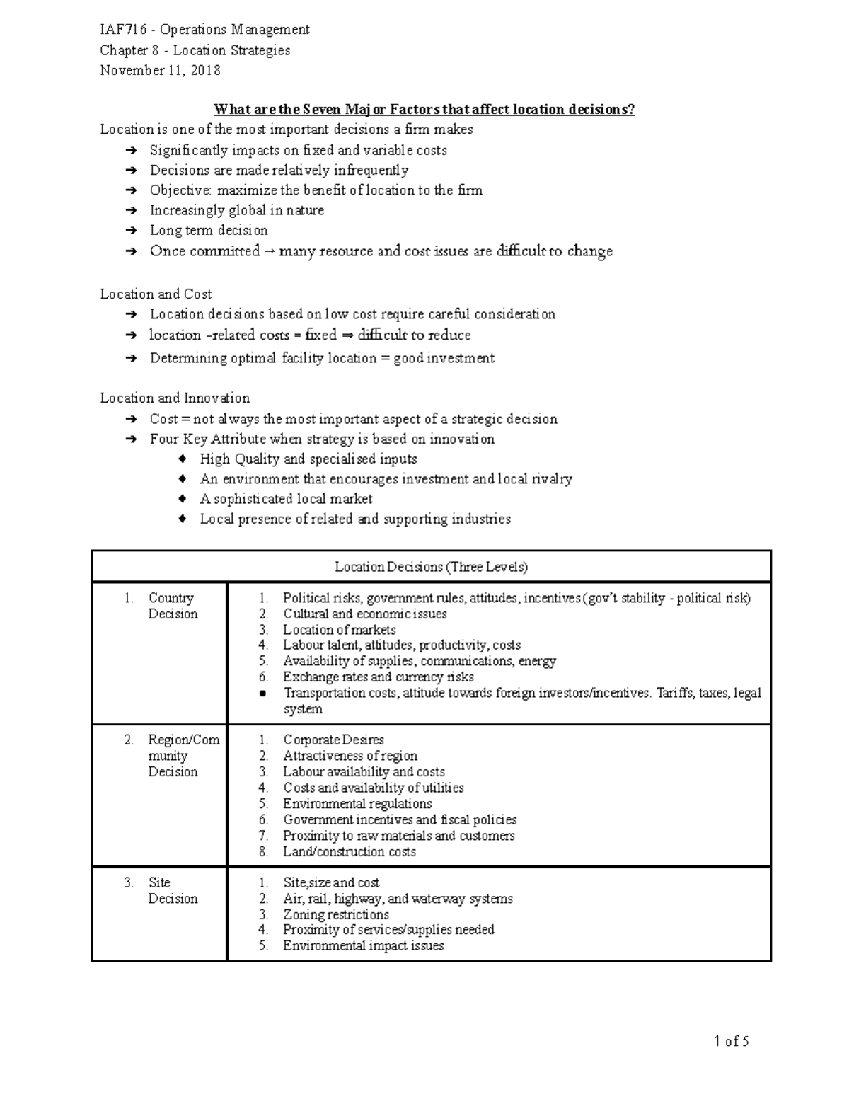Chapter 8 - Location Strategies - IAF716 - Operations Management ...