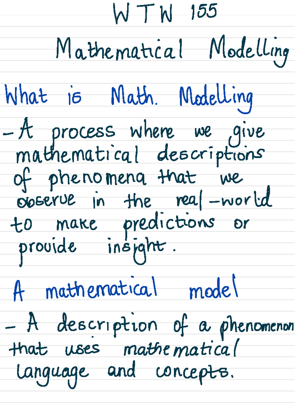 Intro to Math. Modelling - W TW 155 Mathematical Modelling What is Math ...